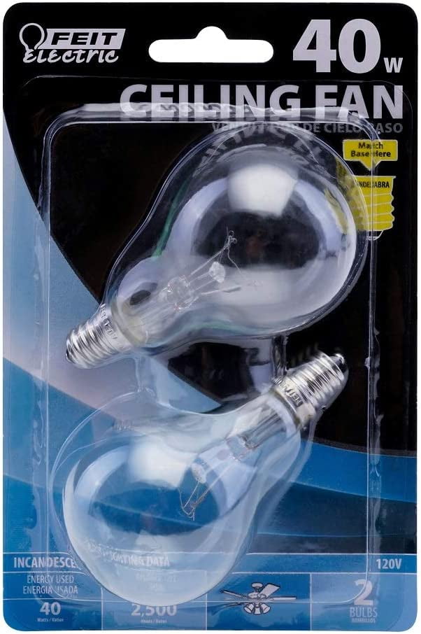 TRHOO-Feit Ceiling Fan Bulb 40W 120V Clear Candelabra E12 Base BP40A15C/CL/CF (2 PACK) - Walmart.com
