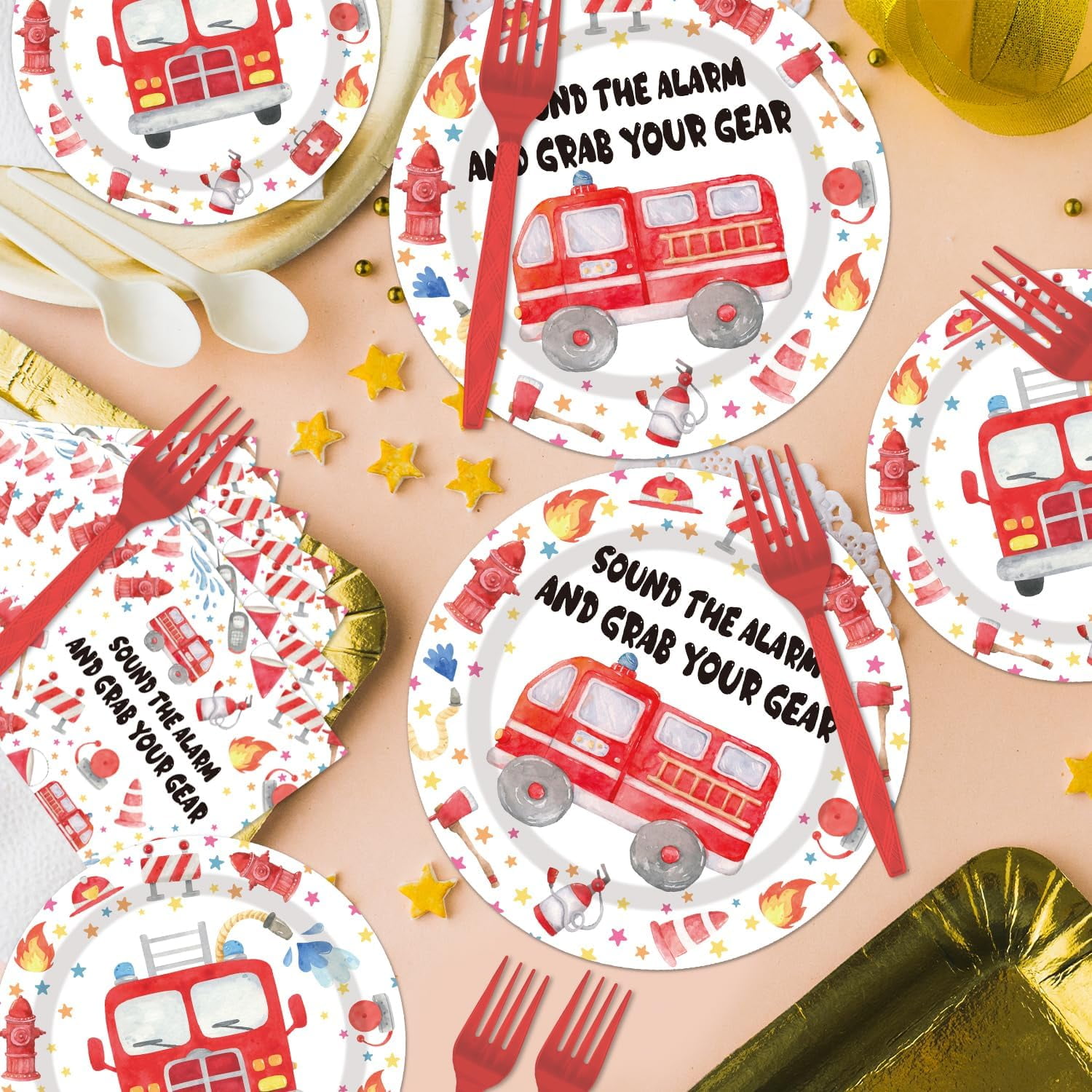 TRHOO-Firetruck Birthday Party Decorations - 96PCS Fire Truck Plates ...