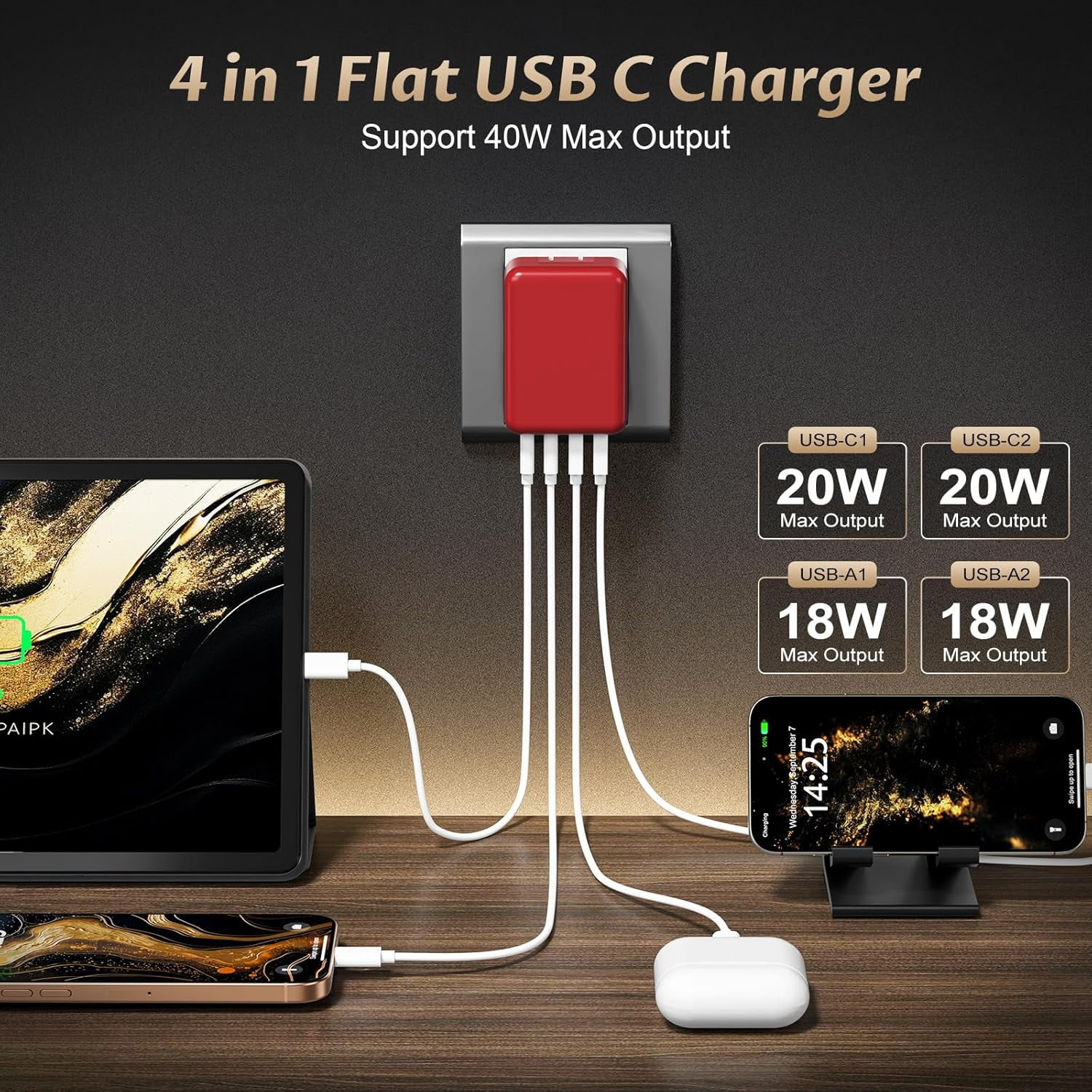 TRHOO-Flat USB C Wall Plug 2Pack 40W Foldable Slim Fast Charging Block ...