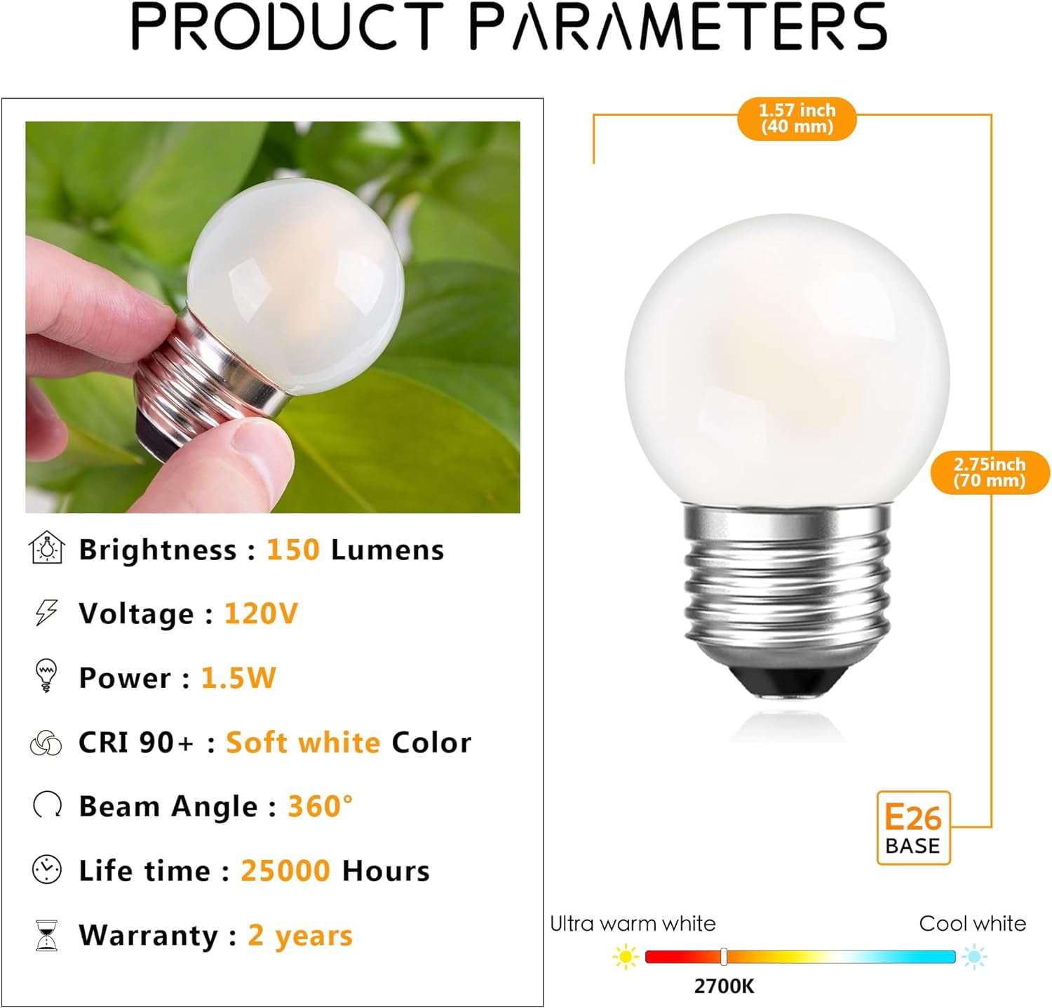 TRHOO-G40 Low Watt Small Led Light Bulbs 1.5w Small Edison Filament Led ...