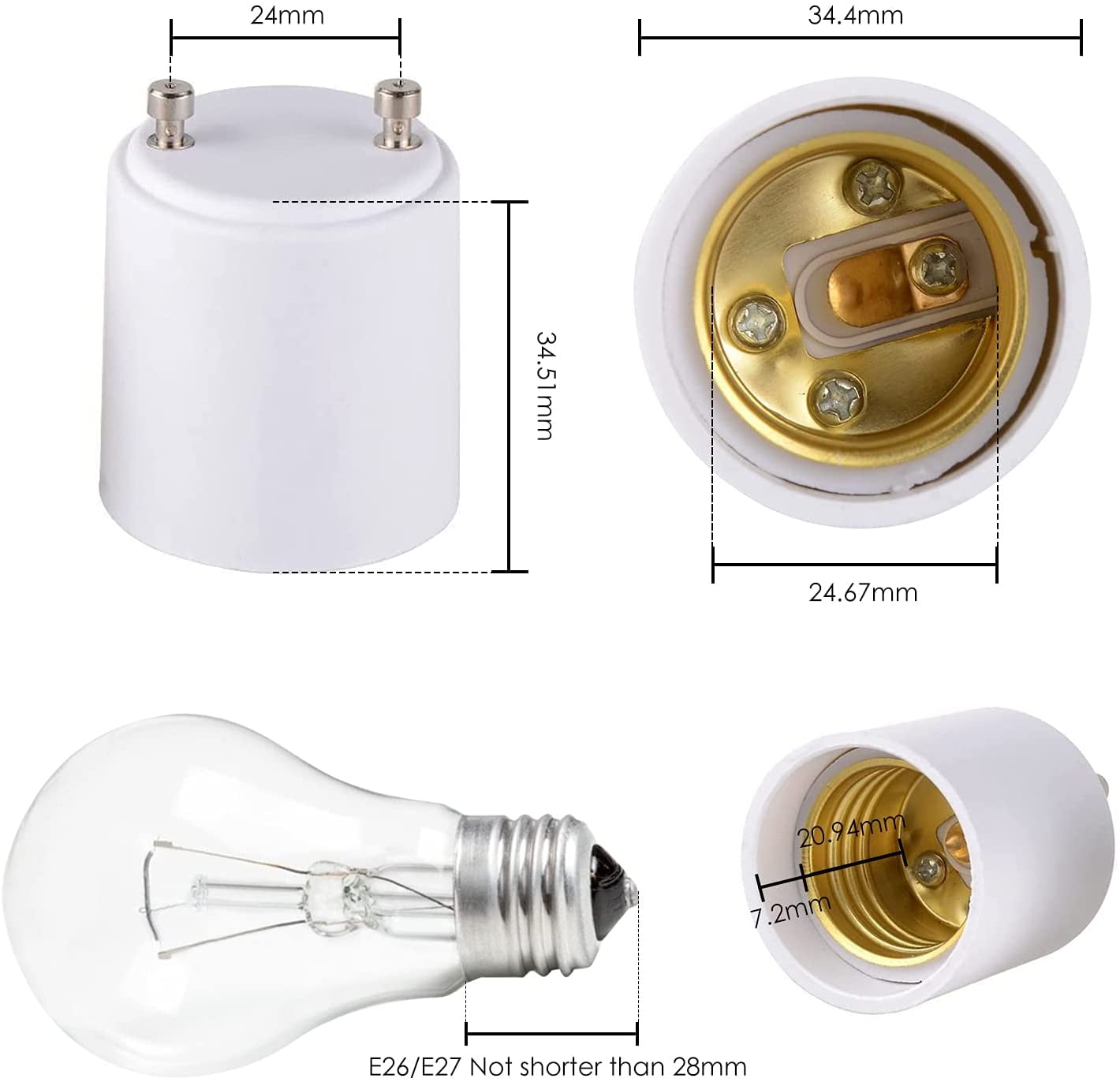 TRHOO-GU24 to E27 E26 Adapter for LED Bulb, GU24 to Medium Base ...