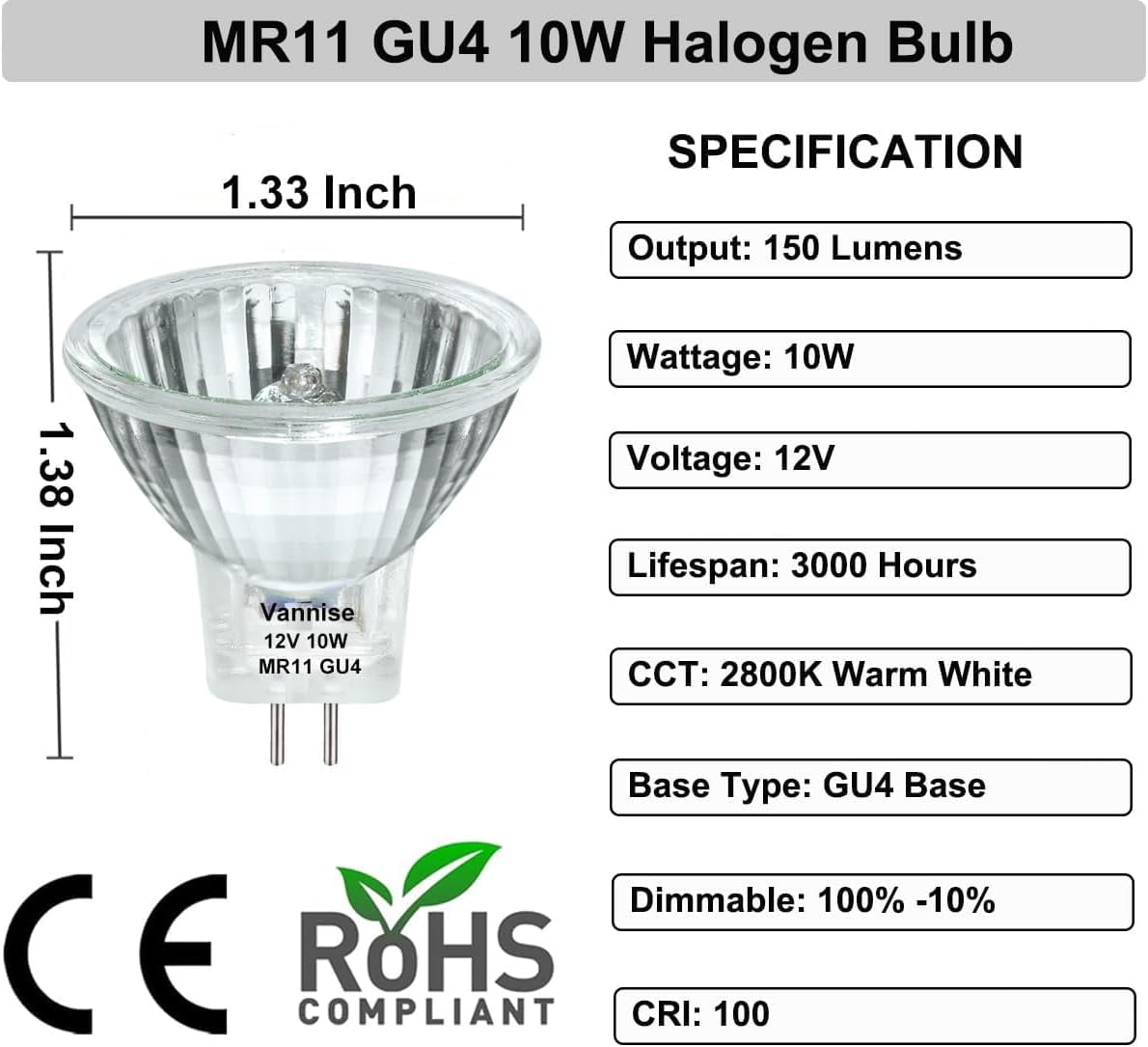 TRHOO-GU4 Bulb 10W 12V, 3 Pack GU4 Base MR11 Halogen Bulb, GU4 Bulb ...