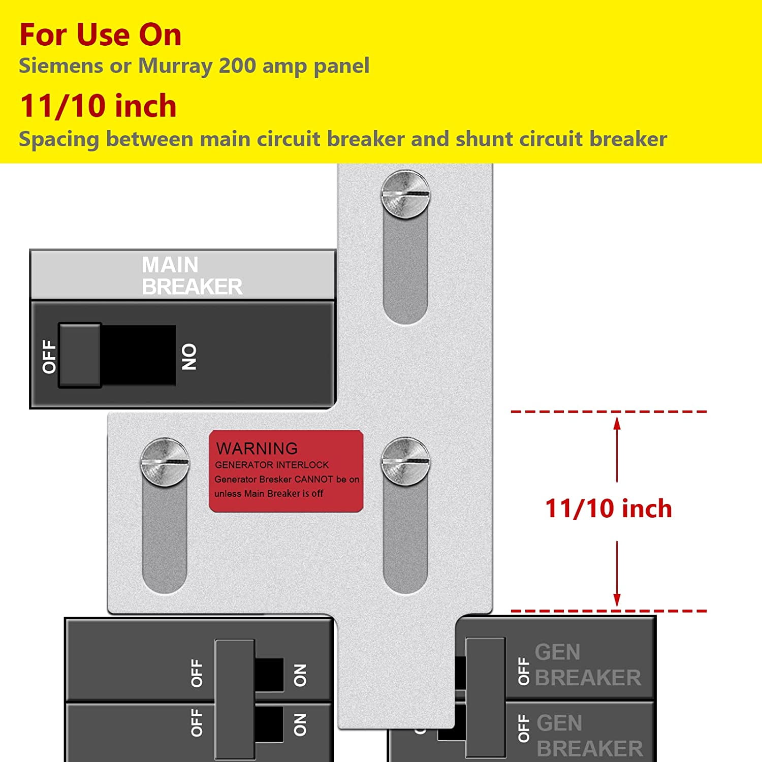 TRHOO-Generator Interlock Kit Compatible with Siemens or Murray 200 Amp ...