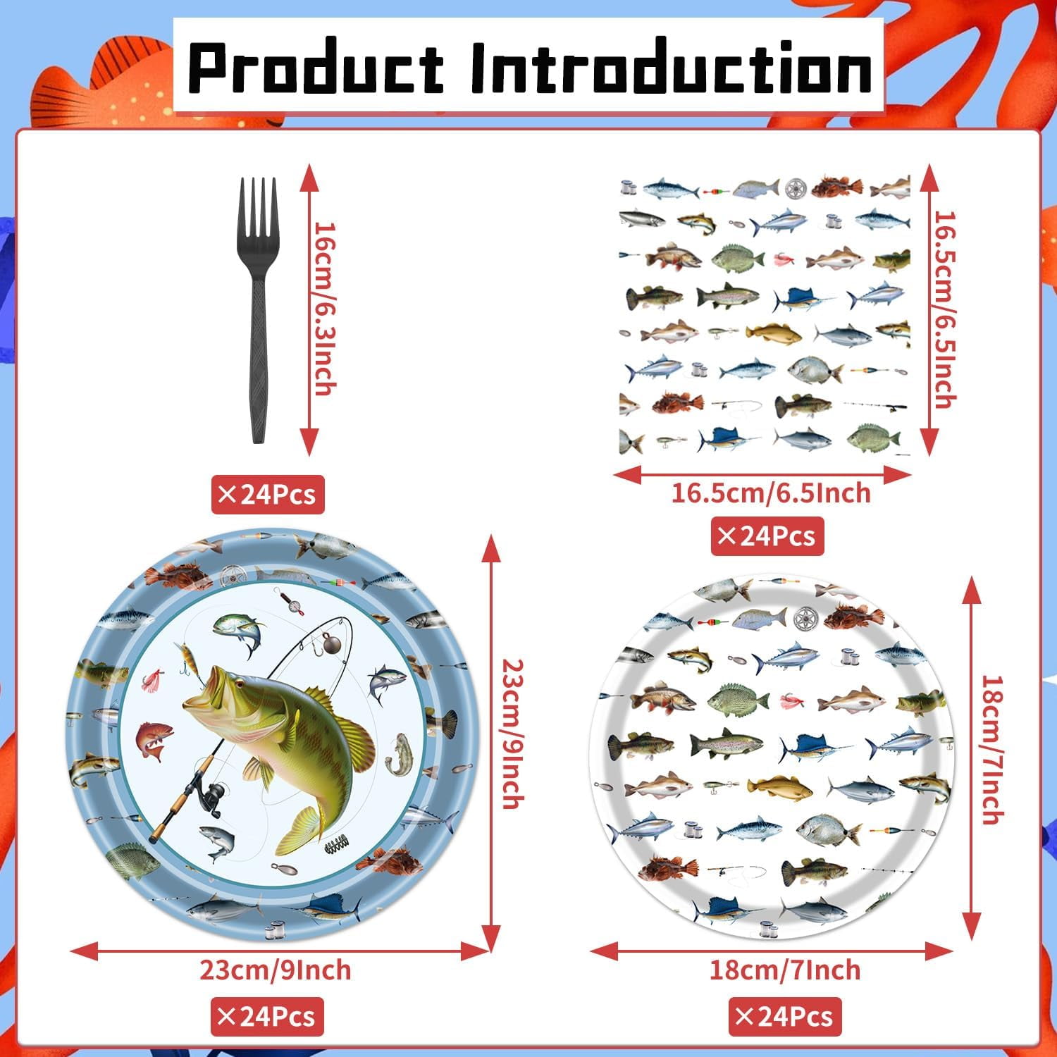 TRHOO-Gone Fishing Party Plates, 96PCS Fishing Birthday Party ...