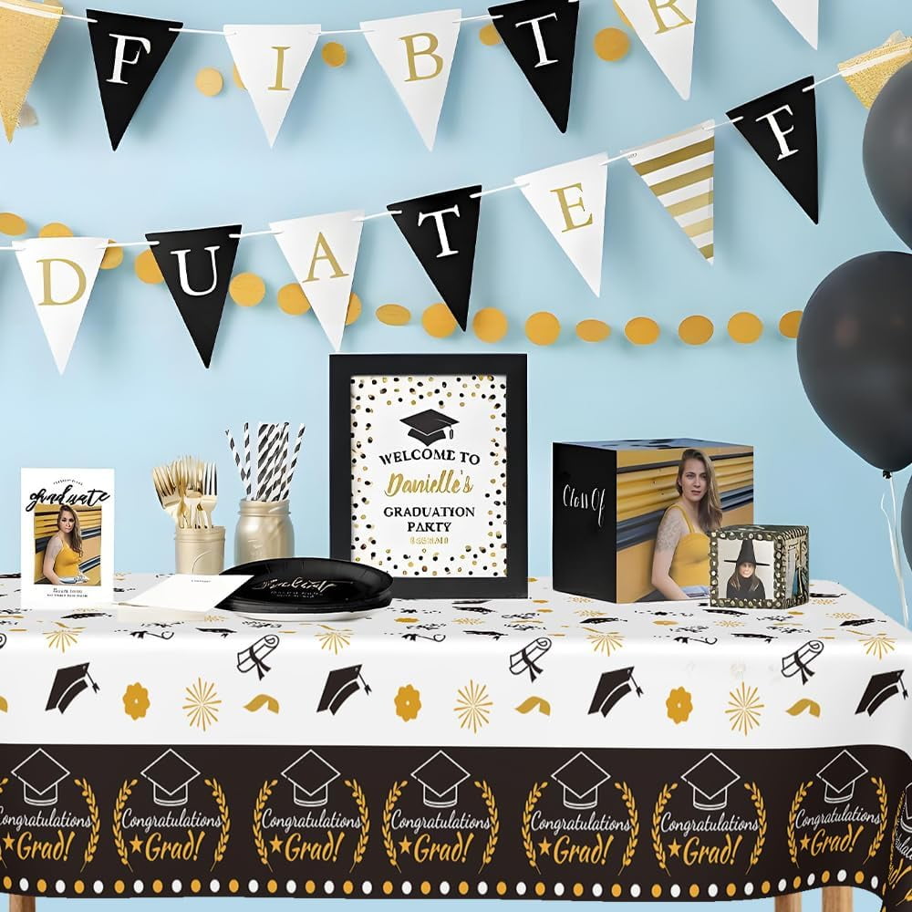 TRHOO-Graduation Decorations 2025, 4 Pack Black Gold Plastic Graduation ...