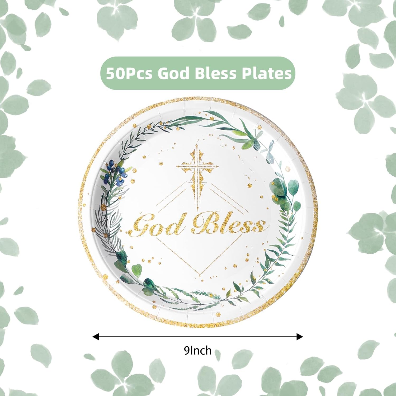 TRHOO-Green Baptism Plates First Communion Paper Plates Party Supplies ...