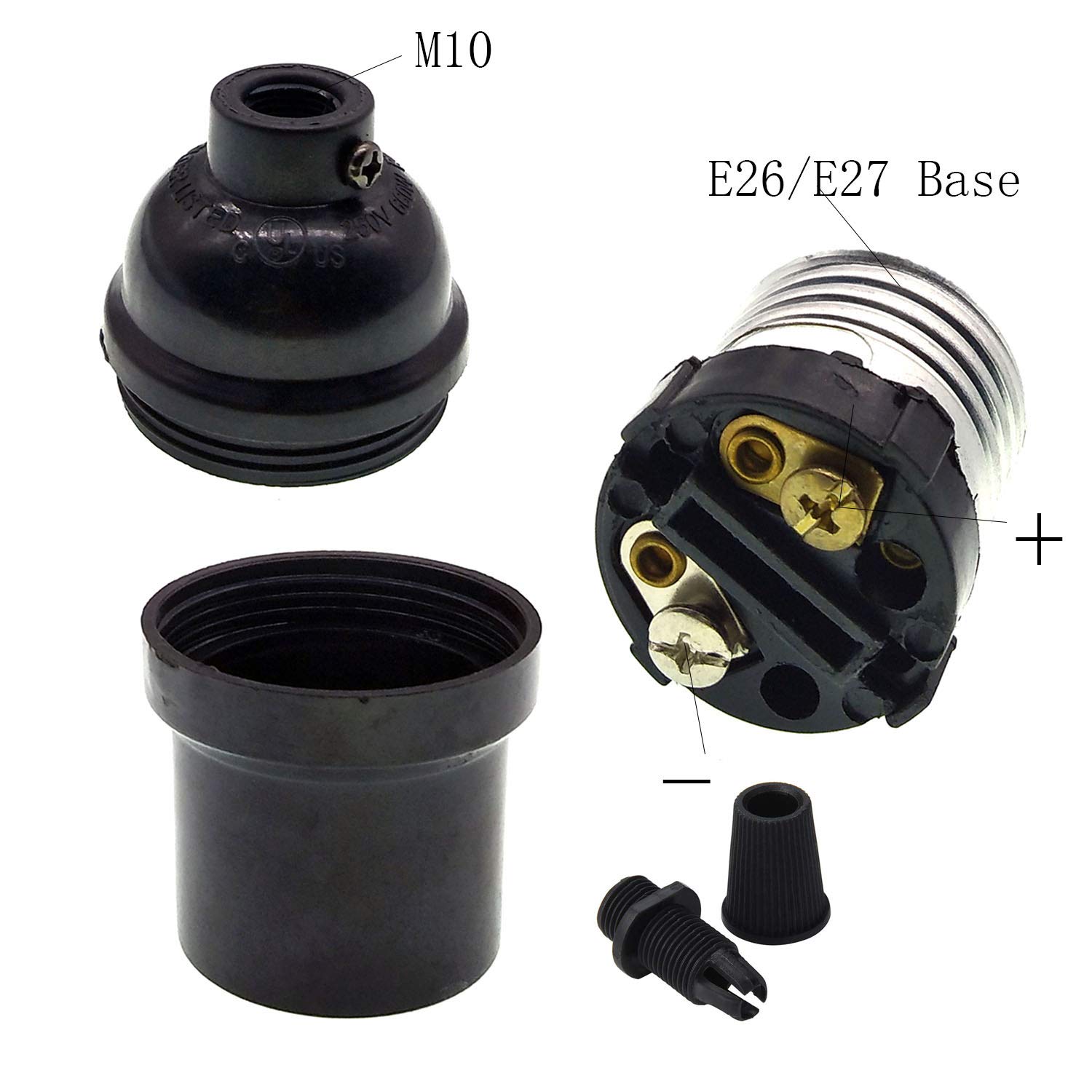 TRHOO-Keyless Medium Base Vintage Socket,Black Bakelite Socket E26/E27 ...