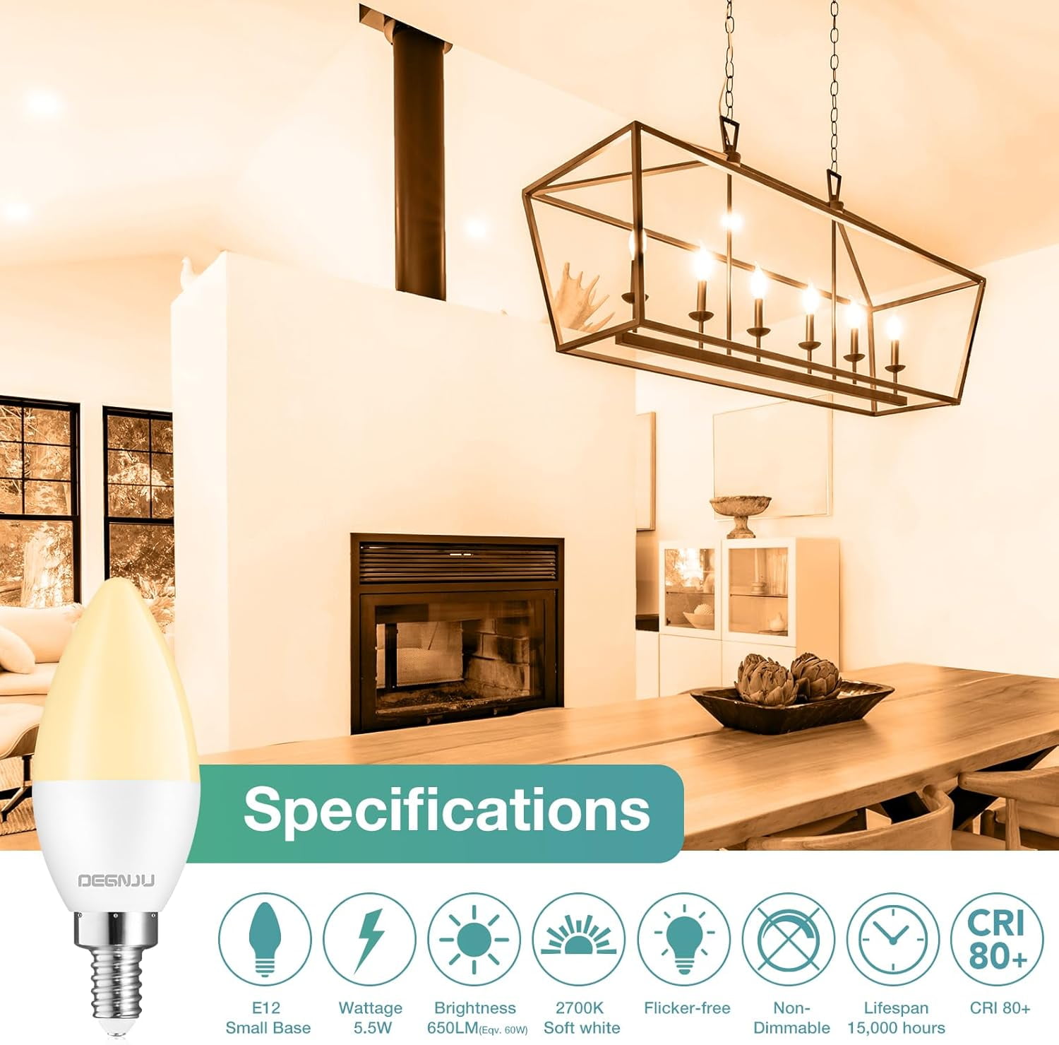 TRHOO-LED Candelabra Light Bulbs 60W Equivalent, Chandelier Light Bulbs ...