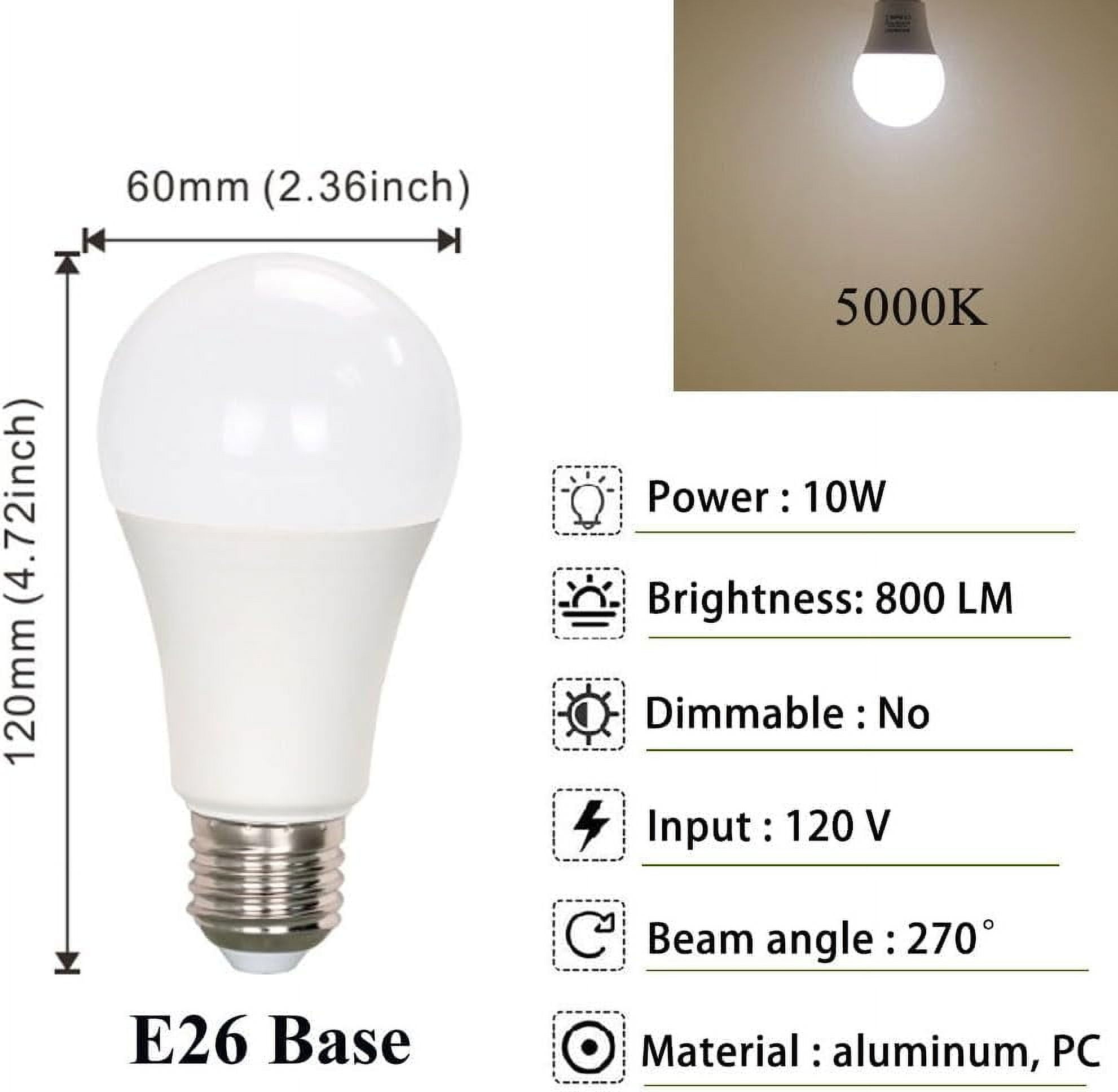 TRHOO-LED Light Bulb, A19 60W Equivalent, Efficient LED A19 10W, 800 Lumens, 5000K, Non-Dimmable ...