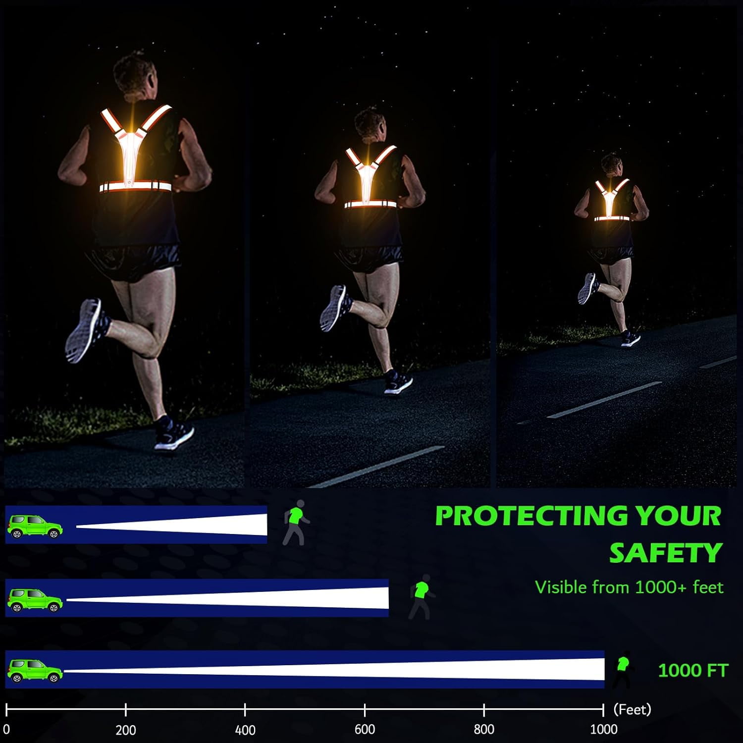 TRHOO-LED Reflective Vest Running Gear, USB Rechargeable Light Up ...