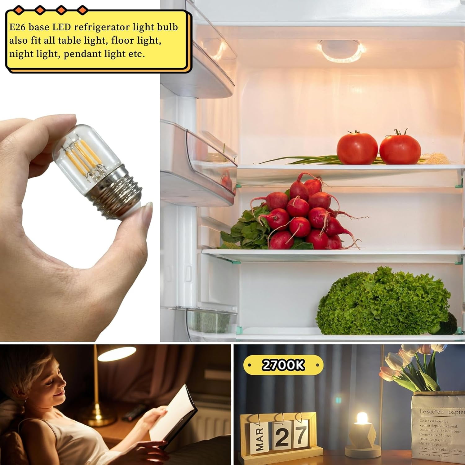 TRHOO-LED Refrigerator Light Bulb 40W Equivalent Fridge Light Bulb Kei ...