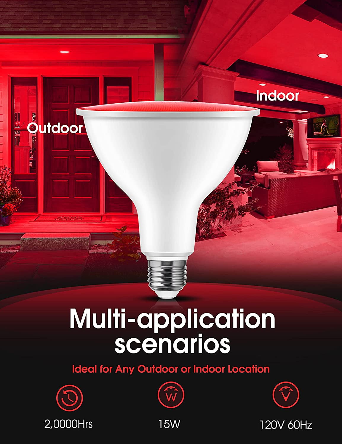 TRHOO-LOHAS PAR38 Red Flood Light Bulbs, Christmas Bright Red LED Flood ...