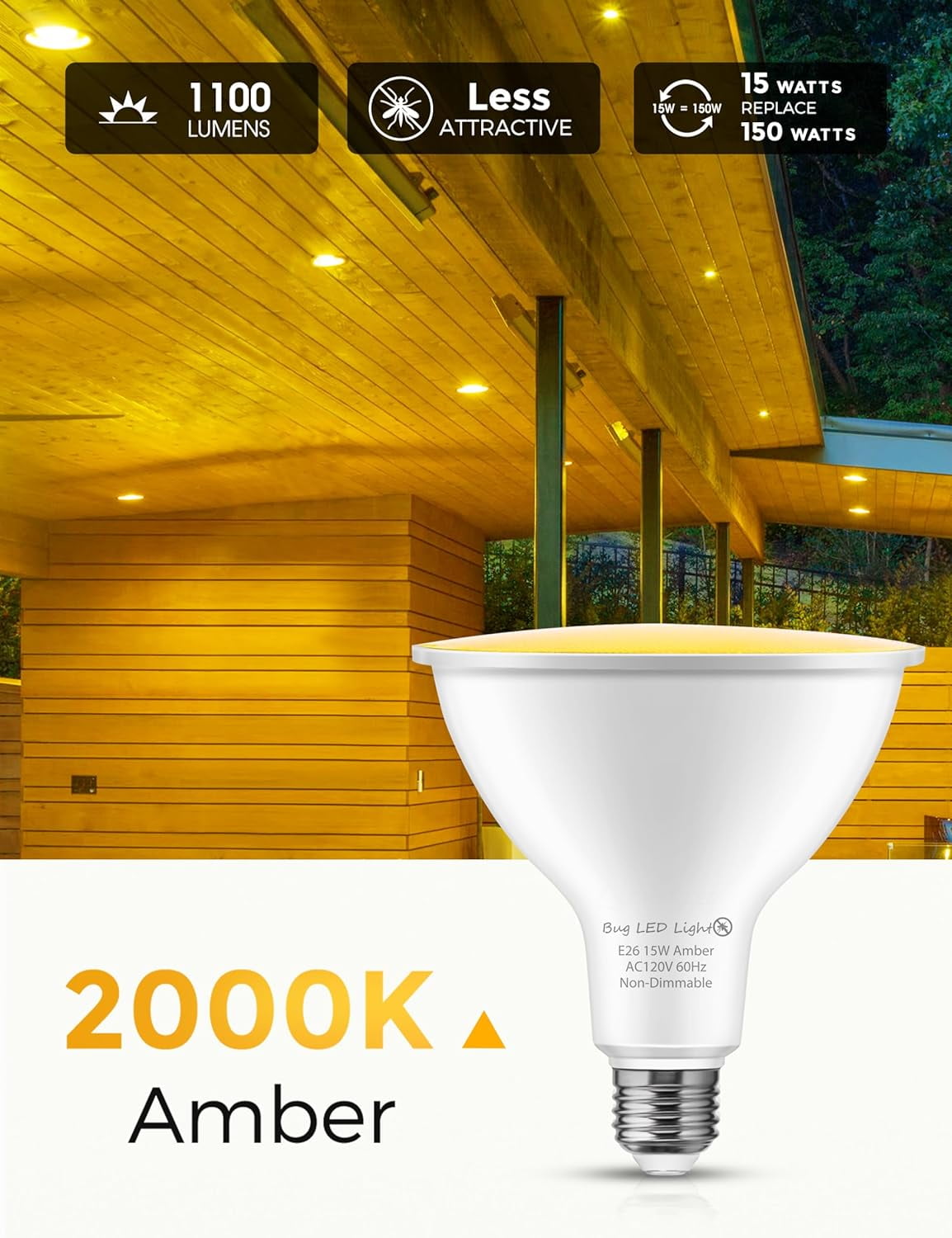 TRHOO-LOHAS Yellow Bug Light Bulbs Outdoor, PAR38 LED Flood Light ...