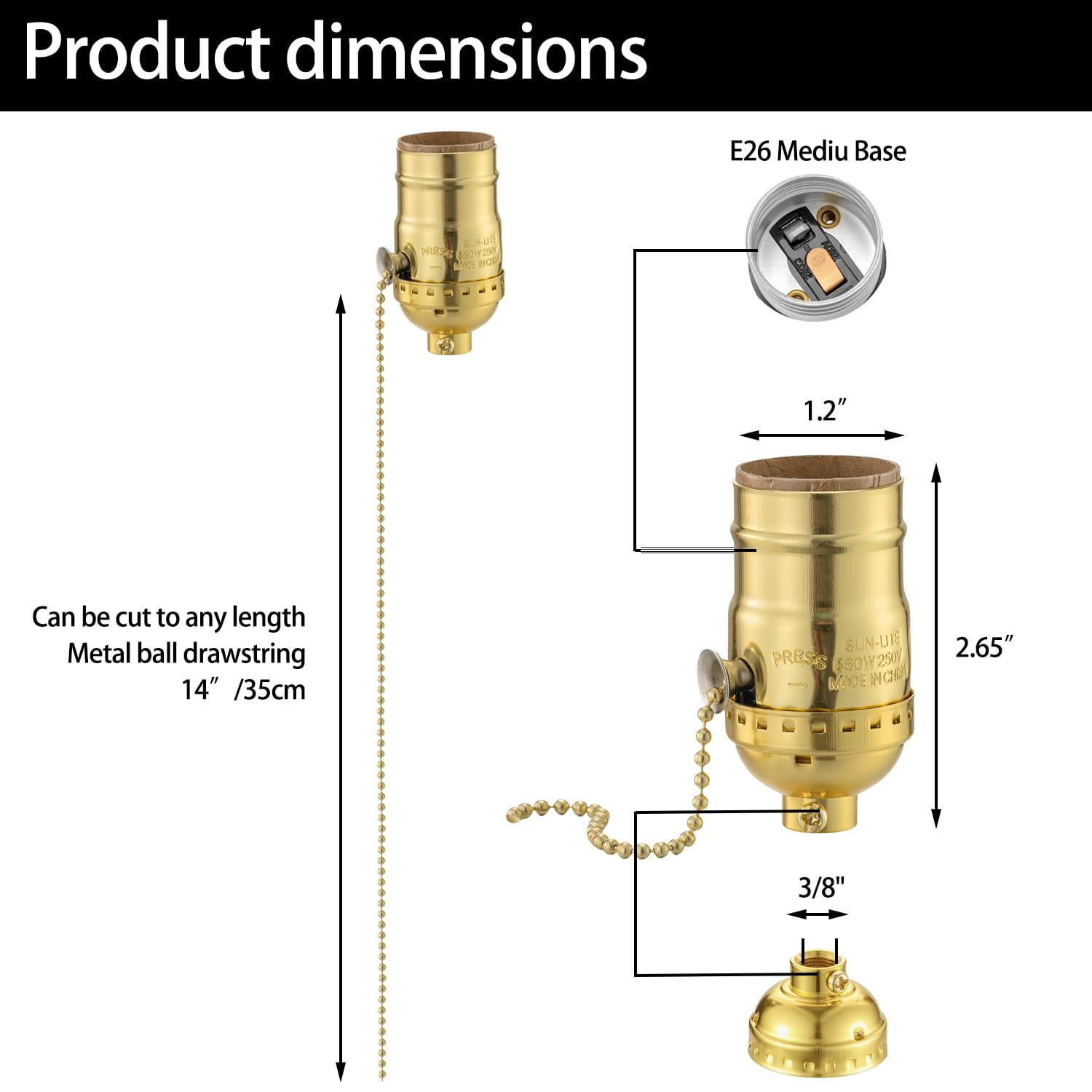 TRHOO-Lamp Base with Extended Chain, E26 Standard Threaded Base, Bulb ...