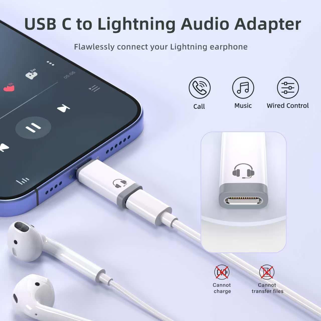 TRHOO-Lightning to USB C Audio Adapter Support Line Control, USB C Male ...