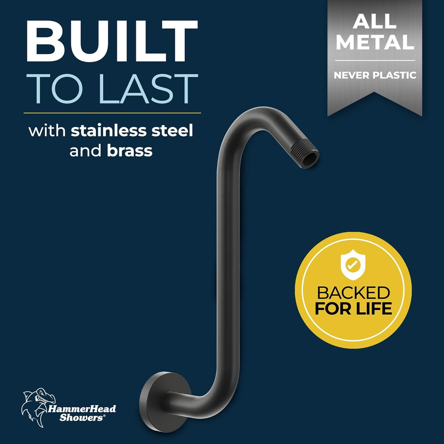 TRHOO-® ALL METAL 10.5" S-Shaped Shower Arm - MATTE BLACK - High Rise ...