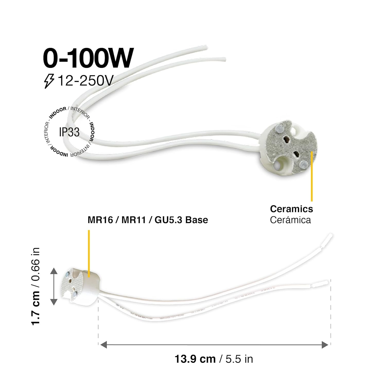 TRHOO-MR16 Socket for LED & Halogen Bulbs, Mini Bi-Pin, GU5.3, G4, GU4 ...