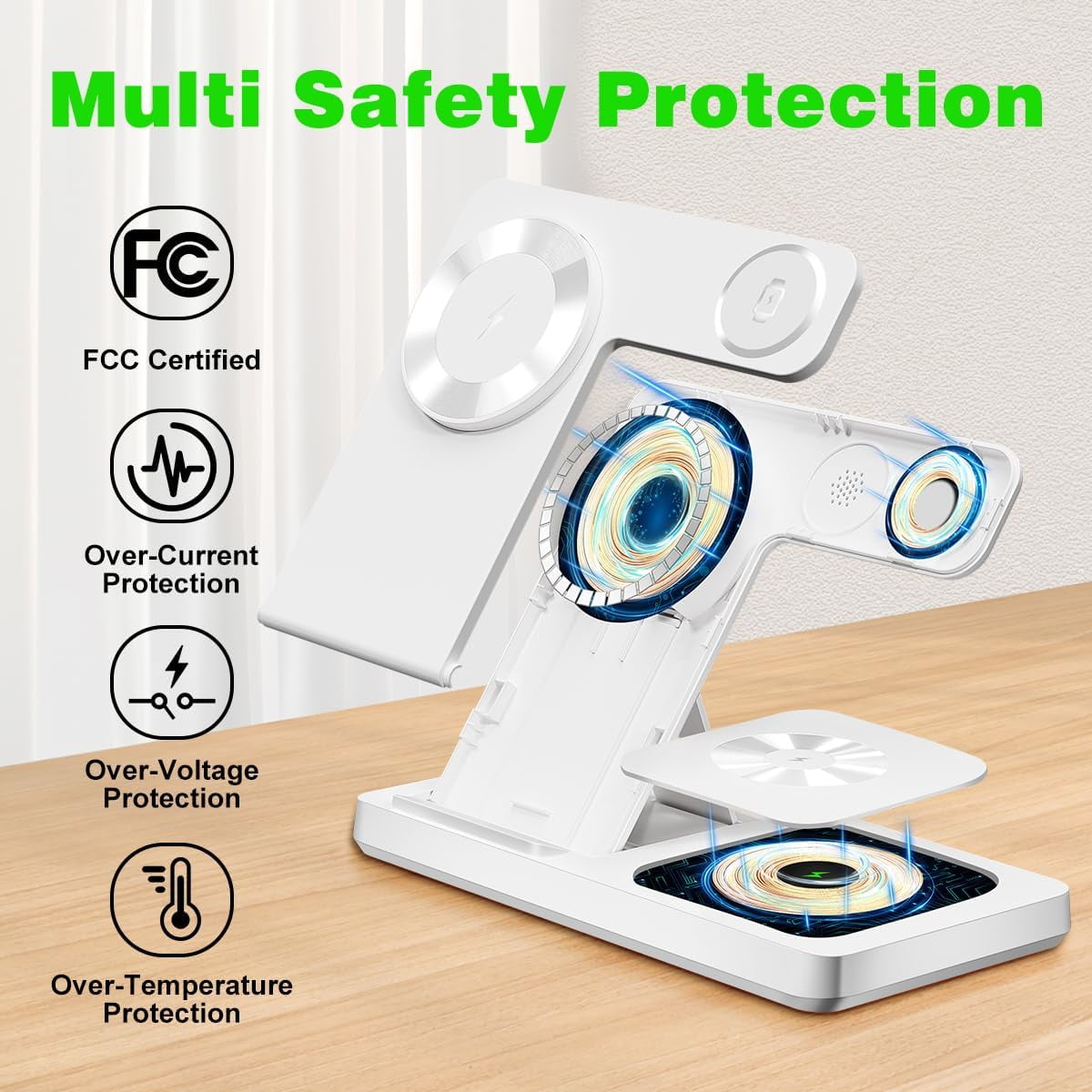 TRHOO-Magnetic 3 in 1 Wireless Charging Station for Magsafe iPhone 12-16 Series, Charging ...