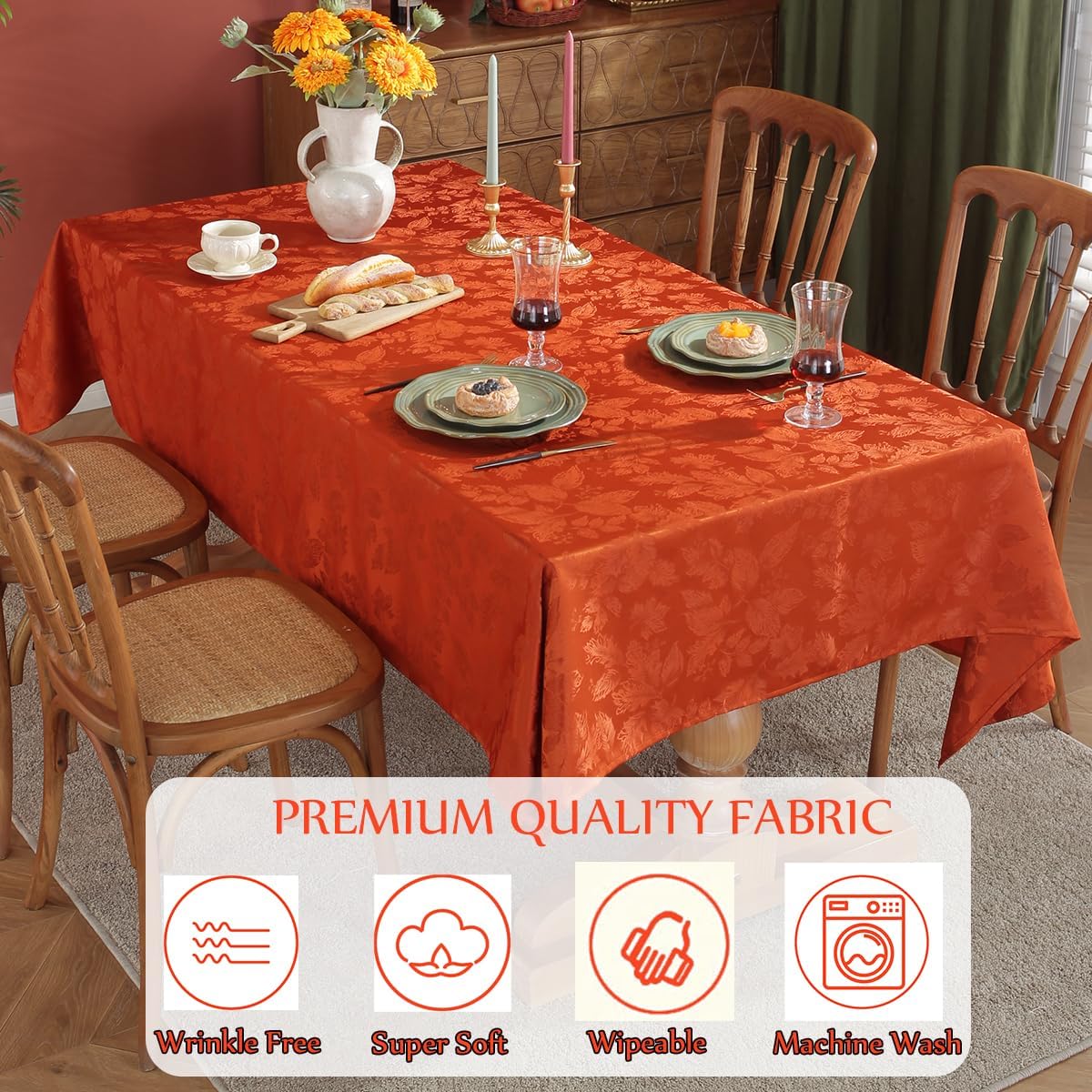 TRHOO-Maple Leaves Jacquard Rectangle Table Cloths Autumn Waterproof ...