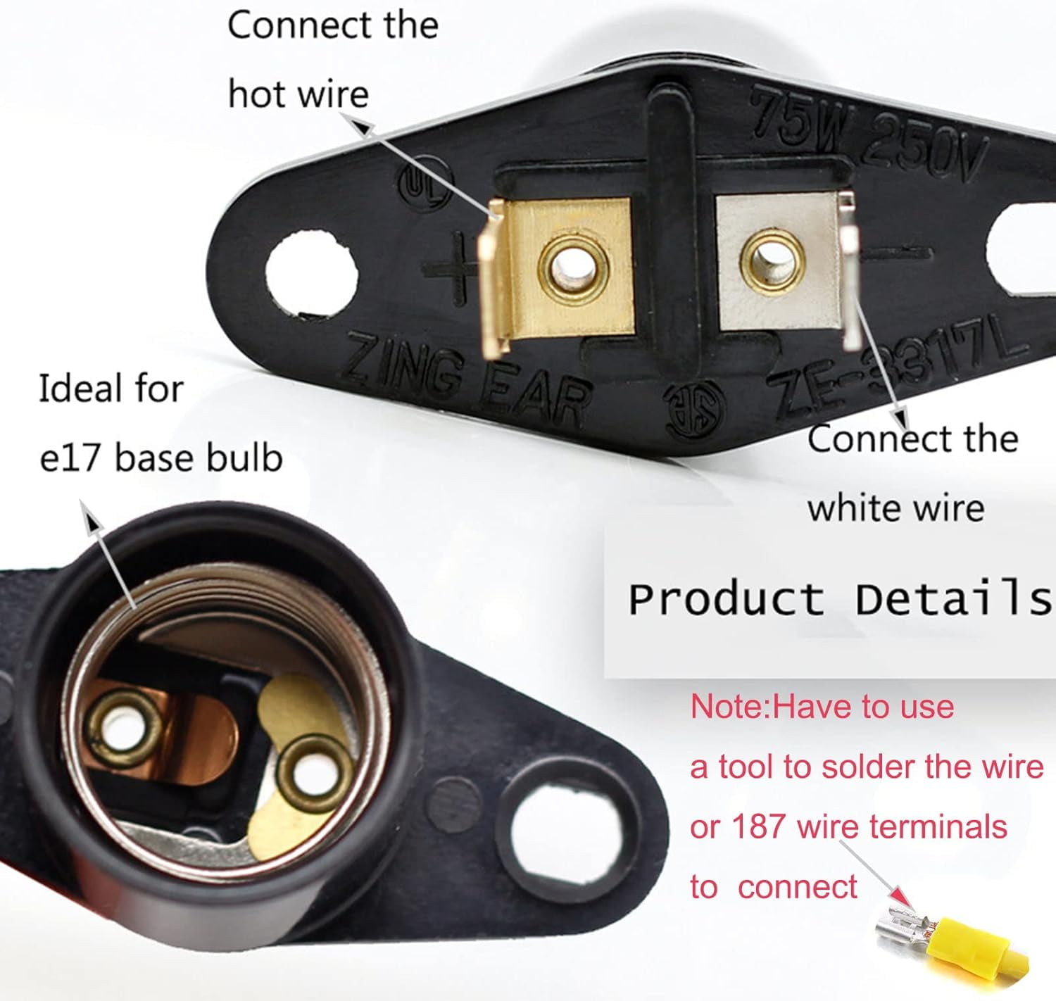 TRHOO-Microwave Light Bulb Socket Lamp Holder Replacement, E17 bakelite ...