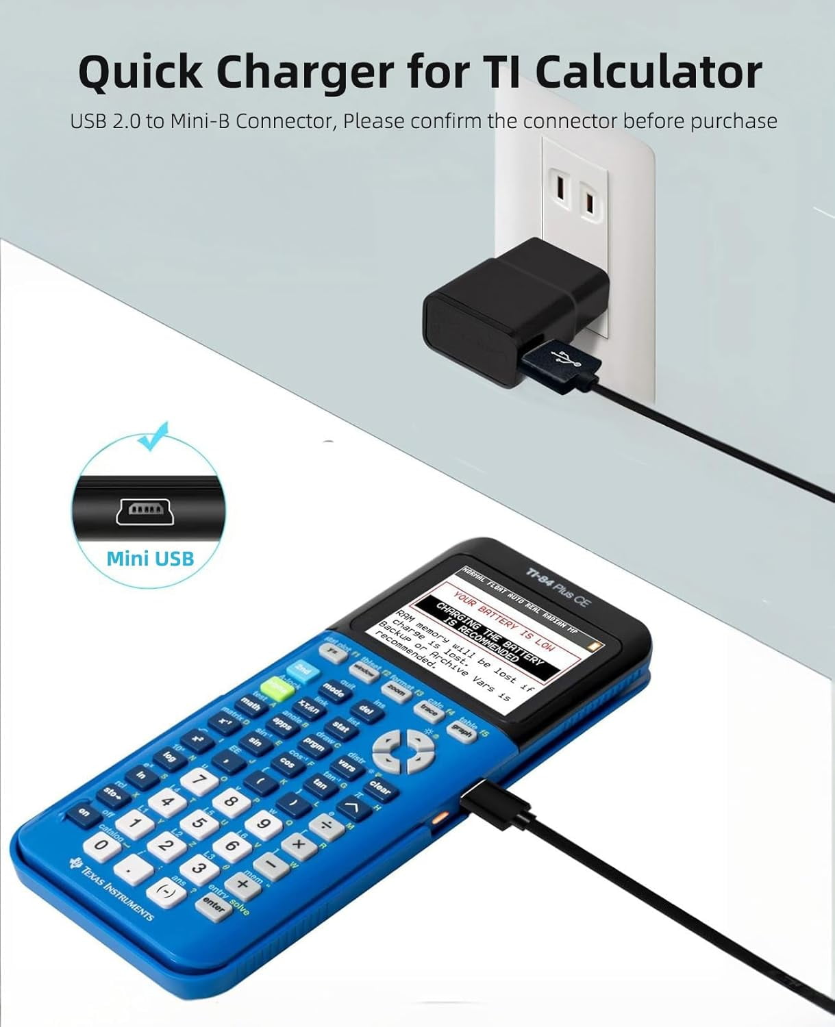 TRHOO-Mini USB Charger Cable for Texas Instruments Calculator TI-84 ...
