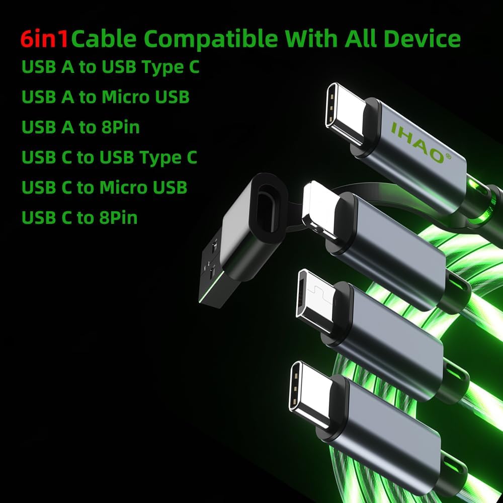 TRHOO-Multi Ports Charger 6 Combinations in One Cable USB A/Type C to ...