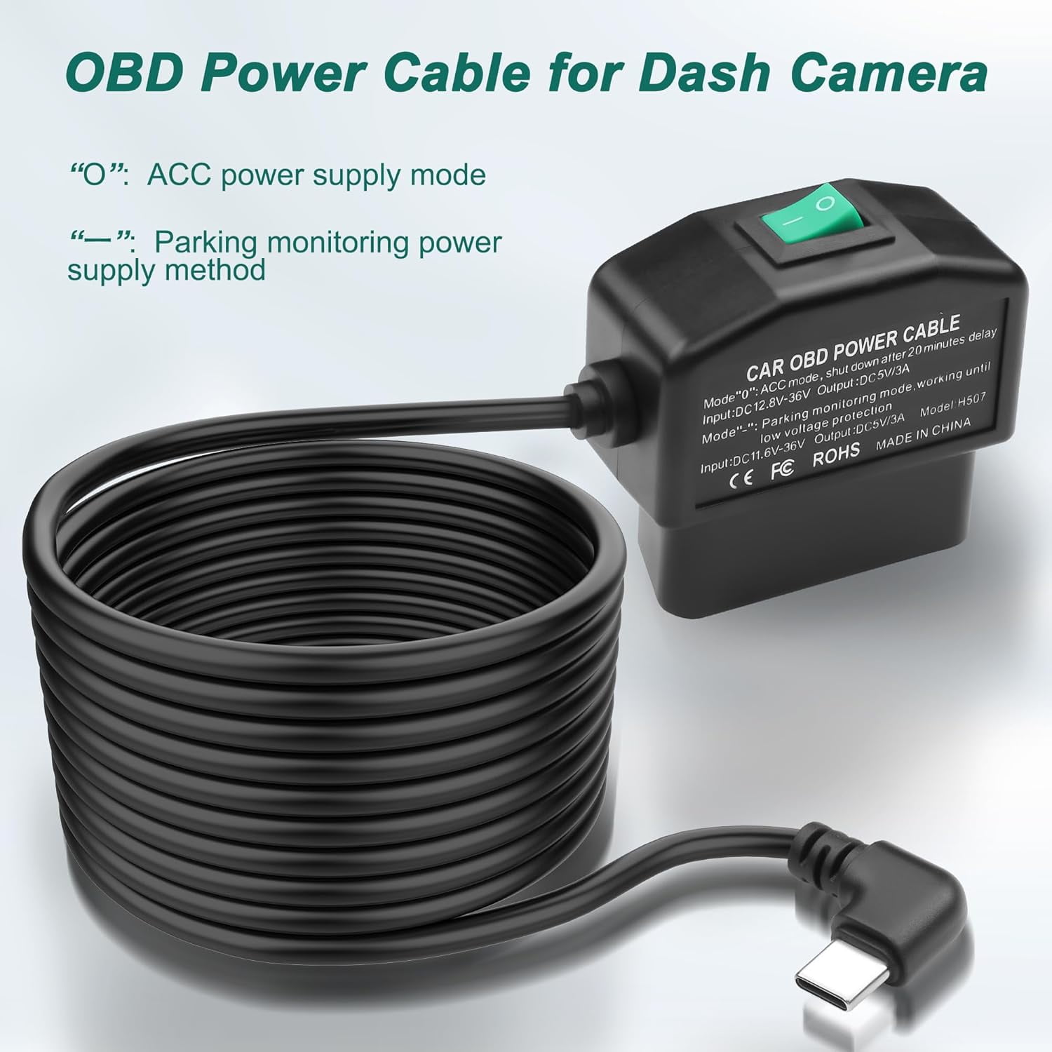 TRHOO-OBD OBD2 Power Cable for Dash Camera OBD to USB Type C Right ...