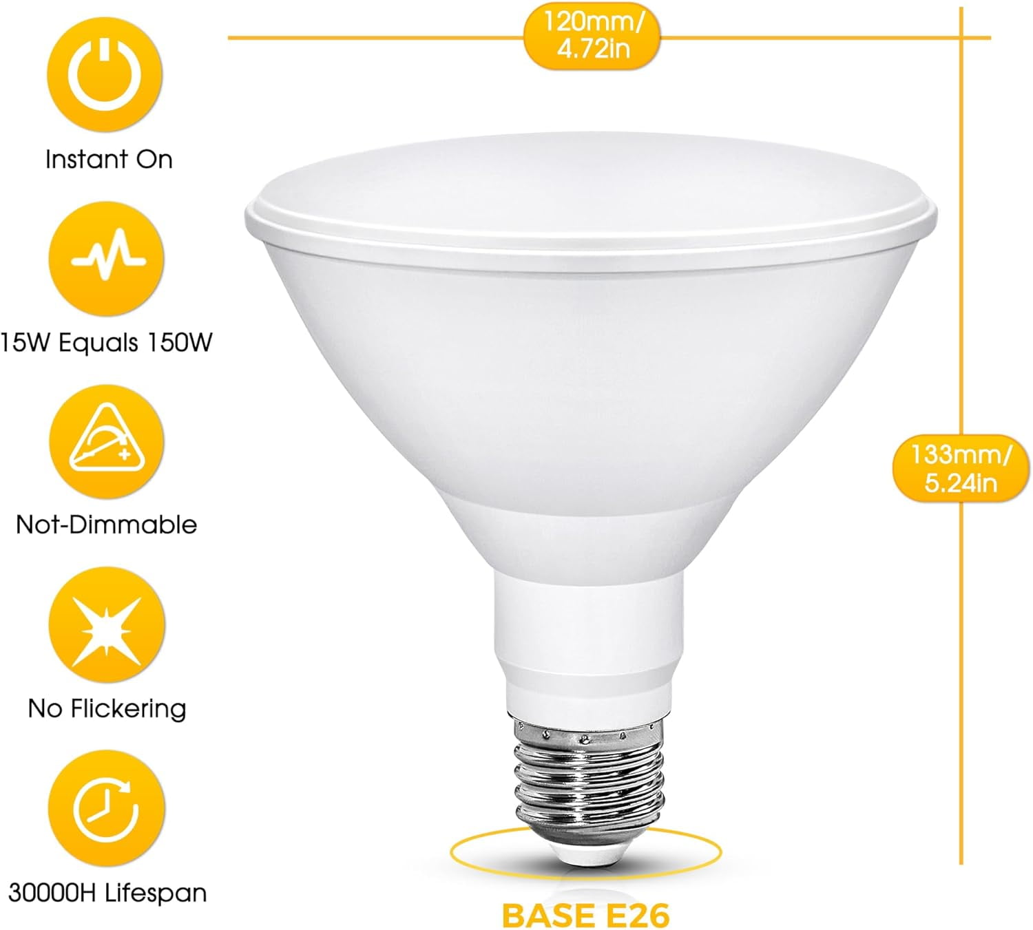 TRHOO-PAR38 Amber Yellow LED Bug Light Bulb Outdoor, 15W(150W ...