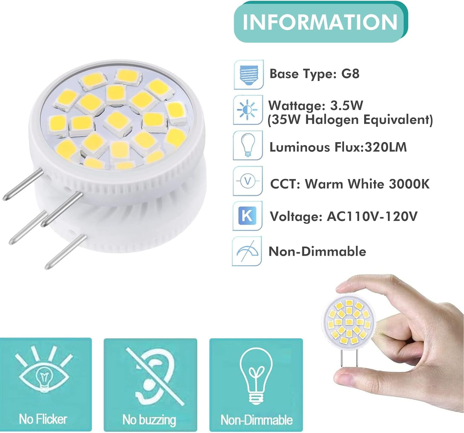 TRHOO-[Pack of 5] G8 LED Bulb 3.5W G8 Mini Thin Puck Light Bulb 35W ...