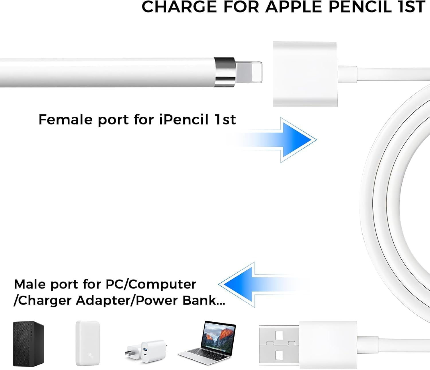 TRHOO-Pencil Charger Adapter for Apple Pencil 1st Generation, USB A to ...