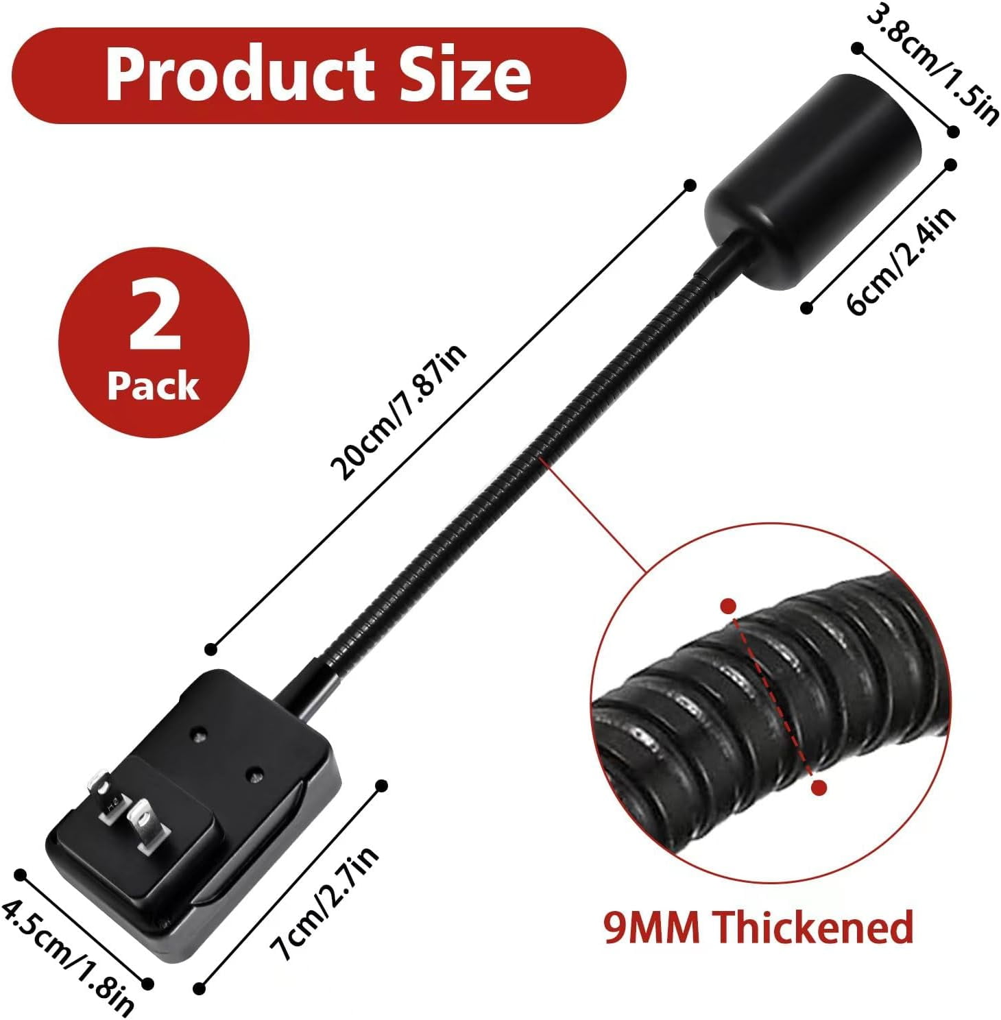 TRHOO-Plug in Light Socket 2 Pack Light Bulb Socket Extender with ...