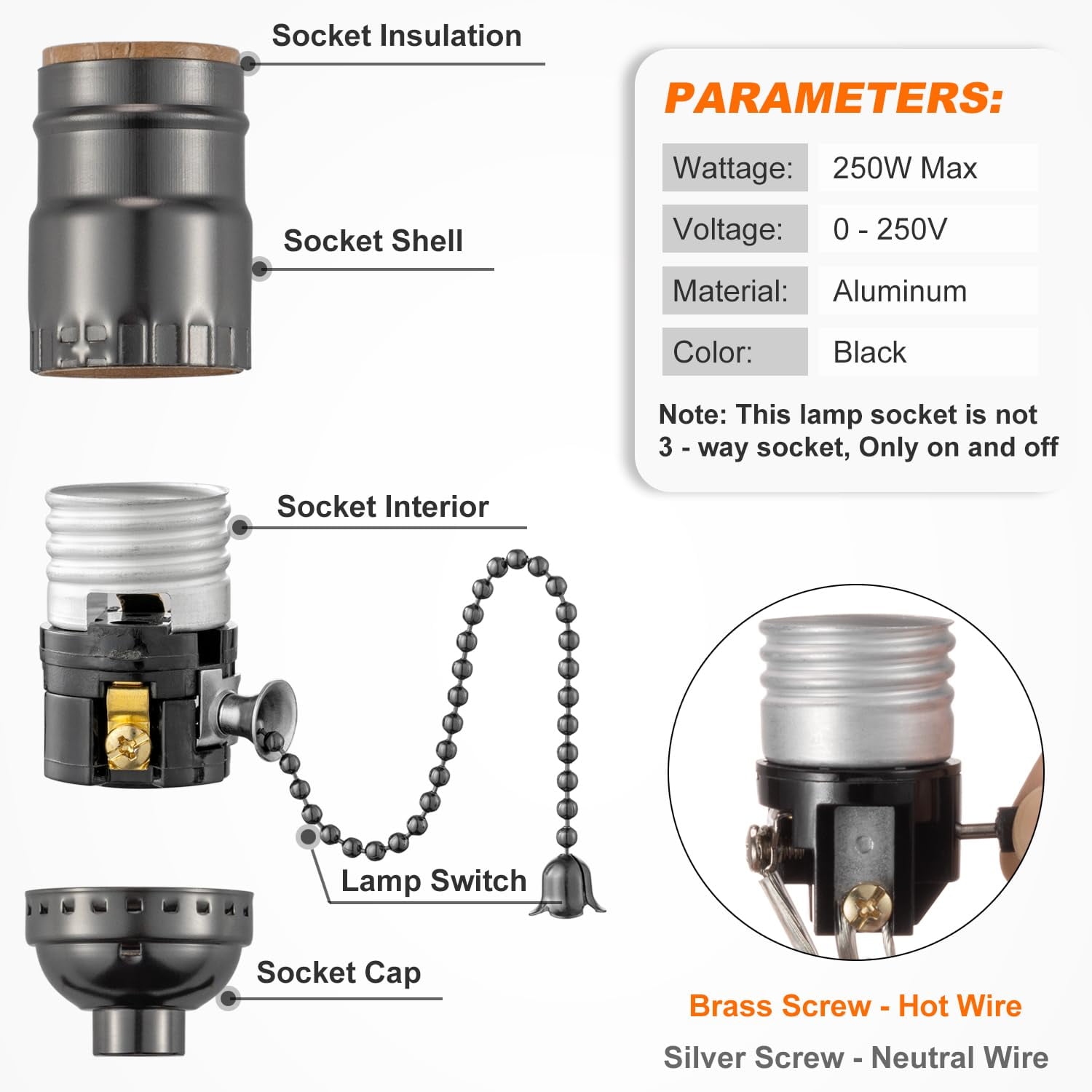 TRHOO-Pull Chain Light Socket, E26 Standard Threaded Base, Lamp Socket ...