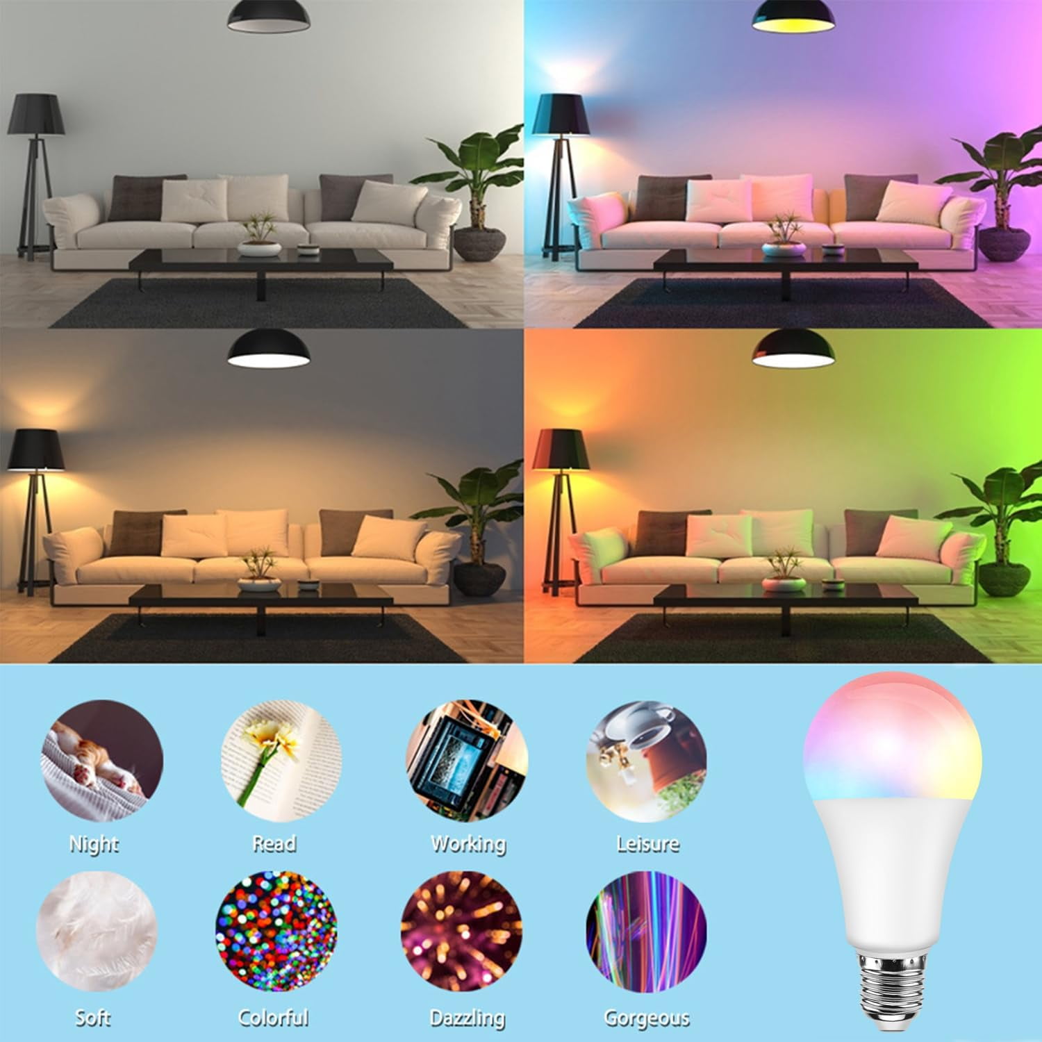 TRHOO-RGB Color Changing Light Bulb with Remote Control, RGBW LED Light ...