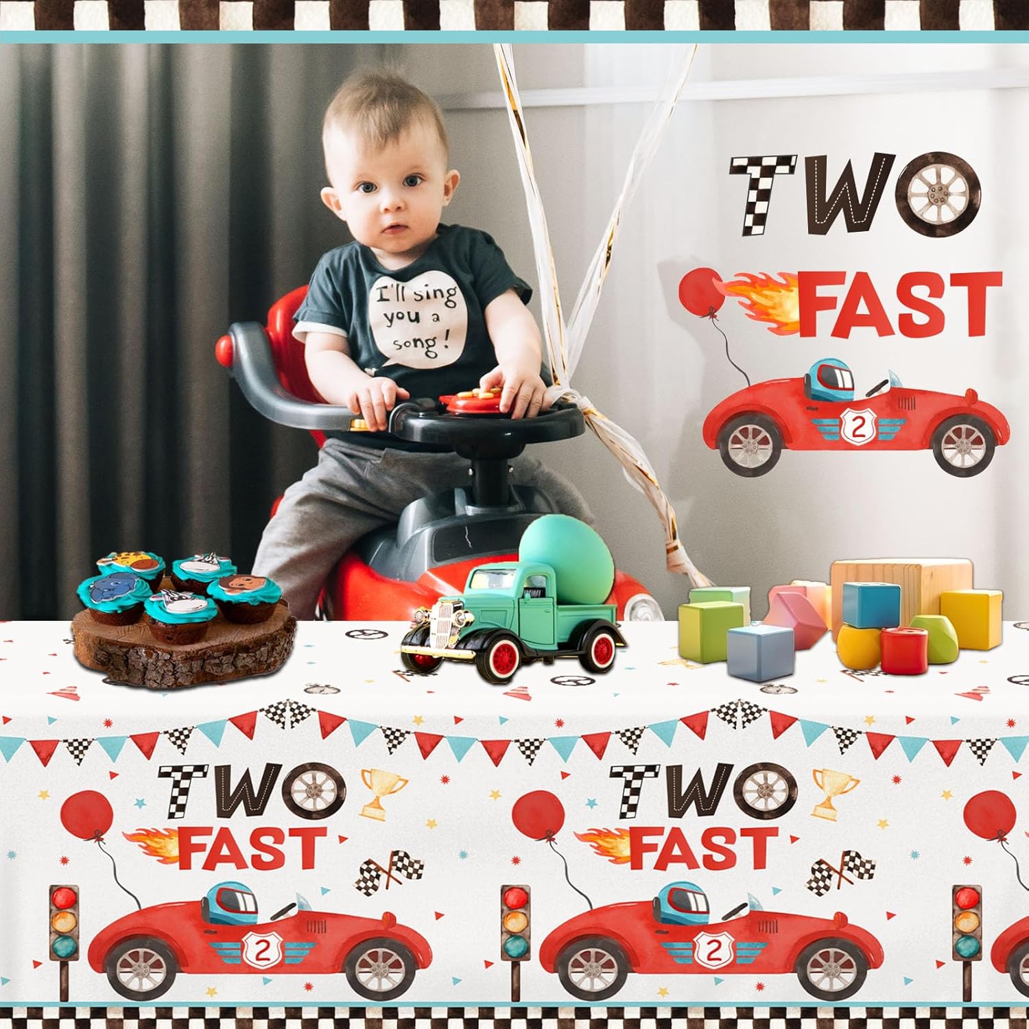 TRHOO-Race Car Two Fast Birthday Tablecloth, 3Pcs Race Car 2nd Birthday ...