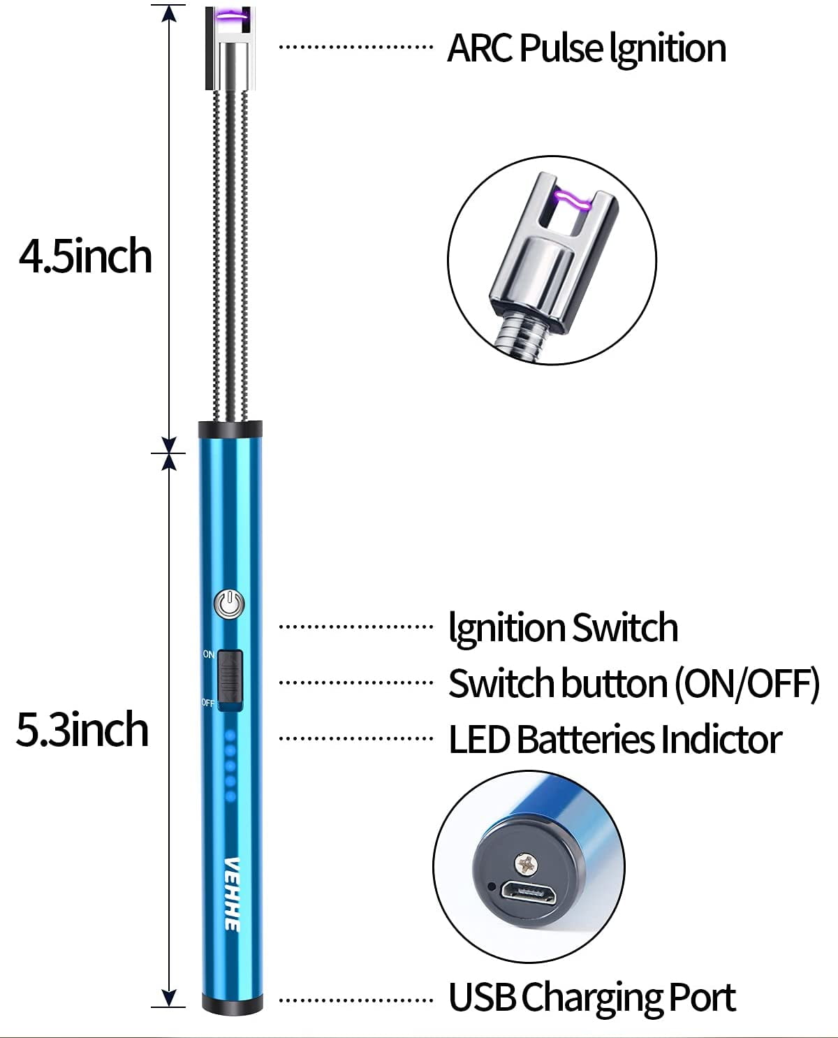 TRHOO-Rechargable Lighter, Electric USB Grill Lighter with LED Battery ...
