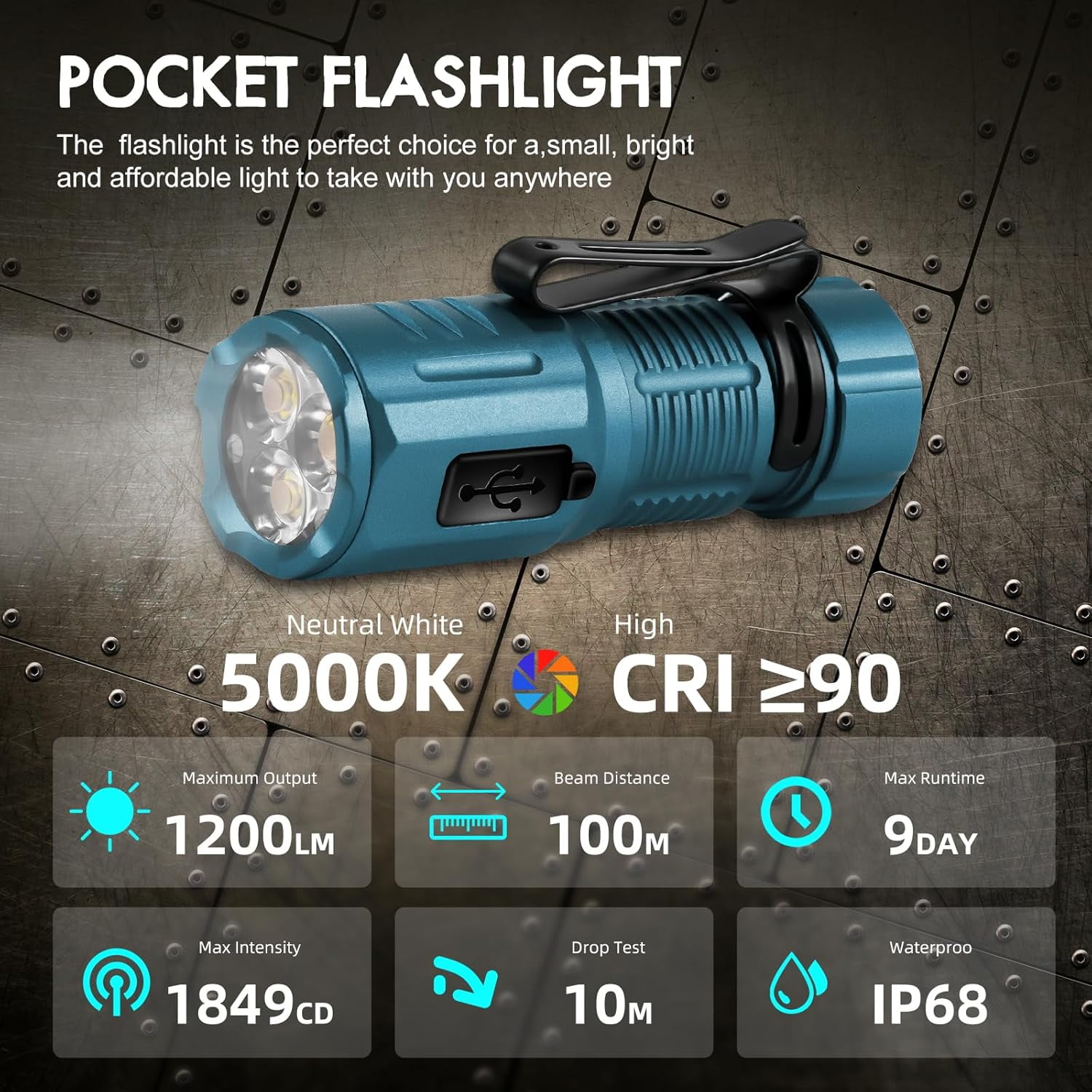 TRHOO-Rechargeable EDC Flashlight 1200 Lumens 3 Light Sources Compact ...