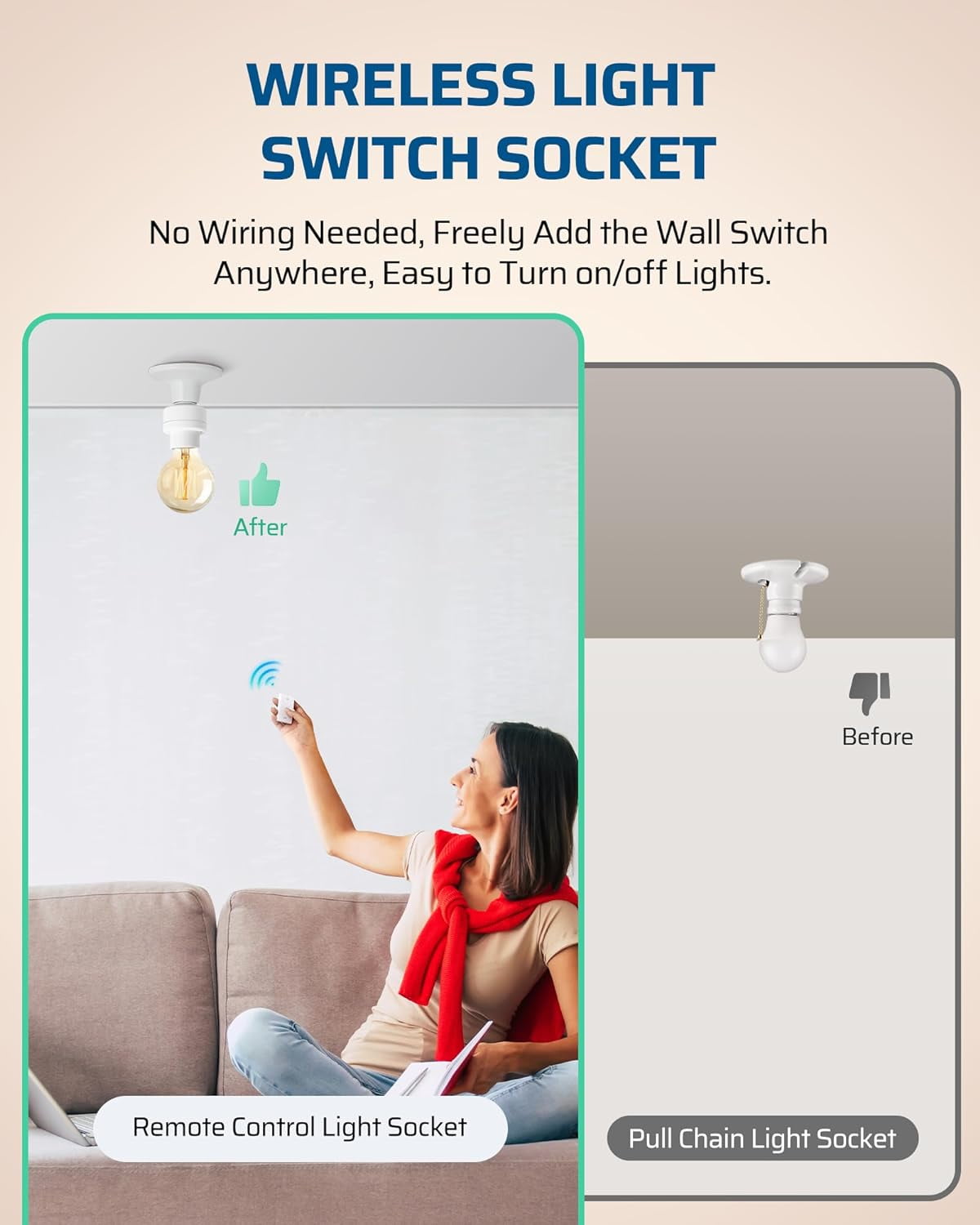 TRHOO-Remote Control Light Socket, Wireless Light Switch for Pull Chain ...