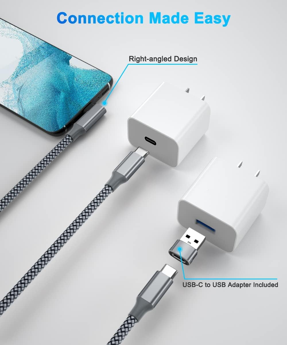 TRHOO-Right-Angled USB Type C to C 100W Cable 6.6FT with USB A Adapter ...