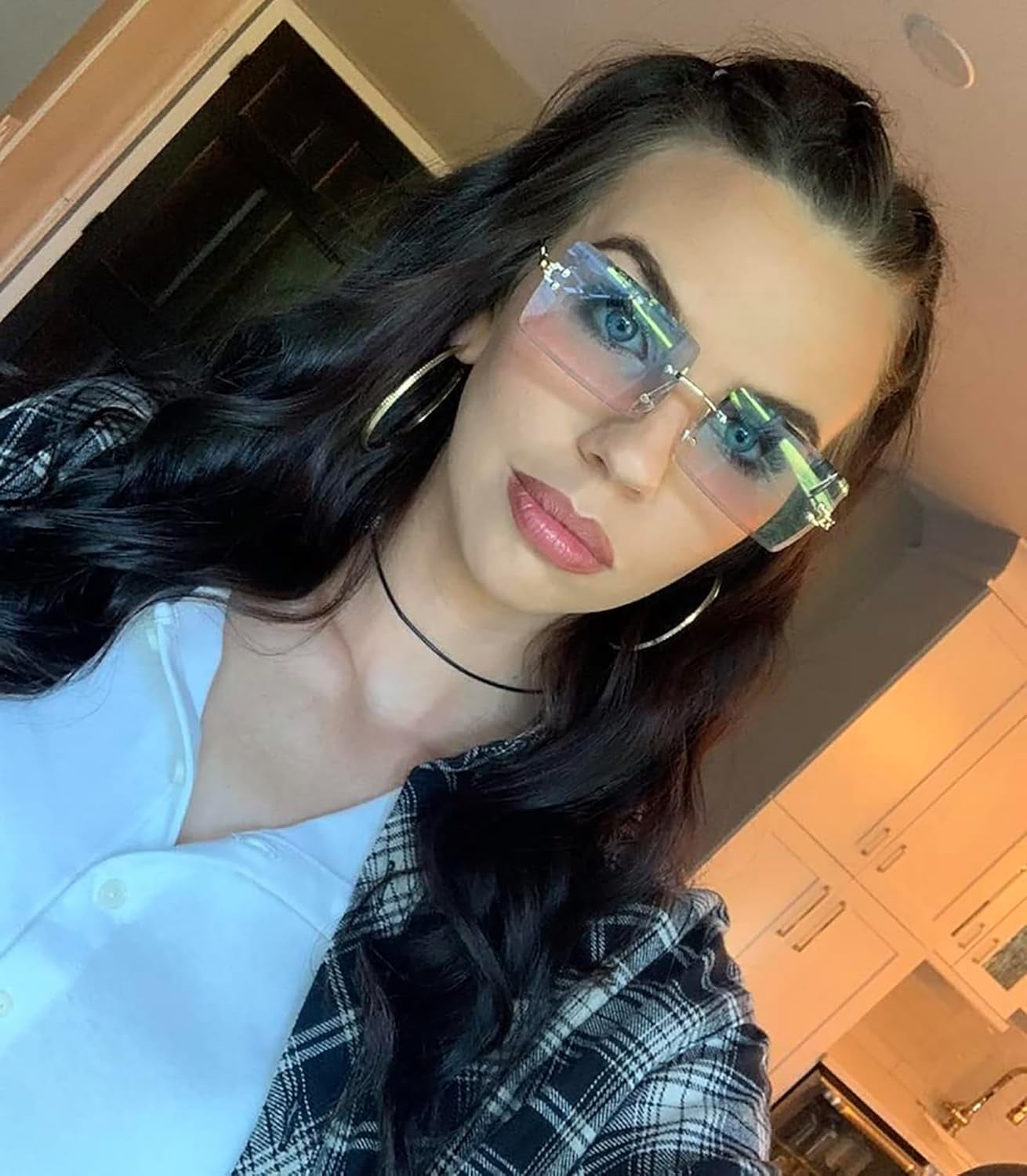 TRHOO-Rimless Sunglasses 90s Frameless Rectangle Tinted Lens Eyewear ...