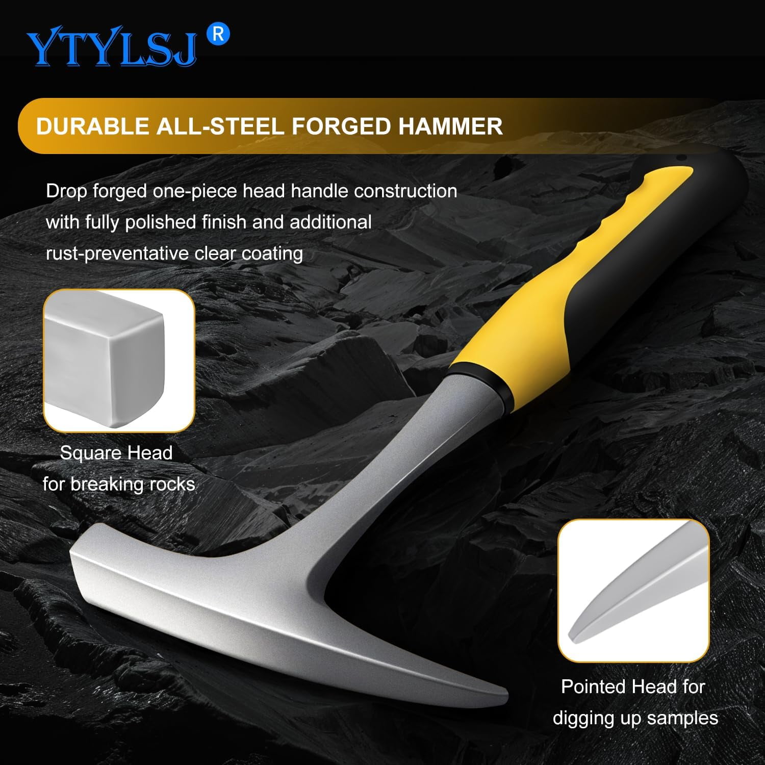 TRHOO-Rock Pick Hammer with Pointed Tip,32oz All Steel Geologist Hammer ...