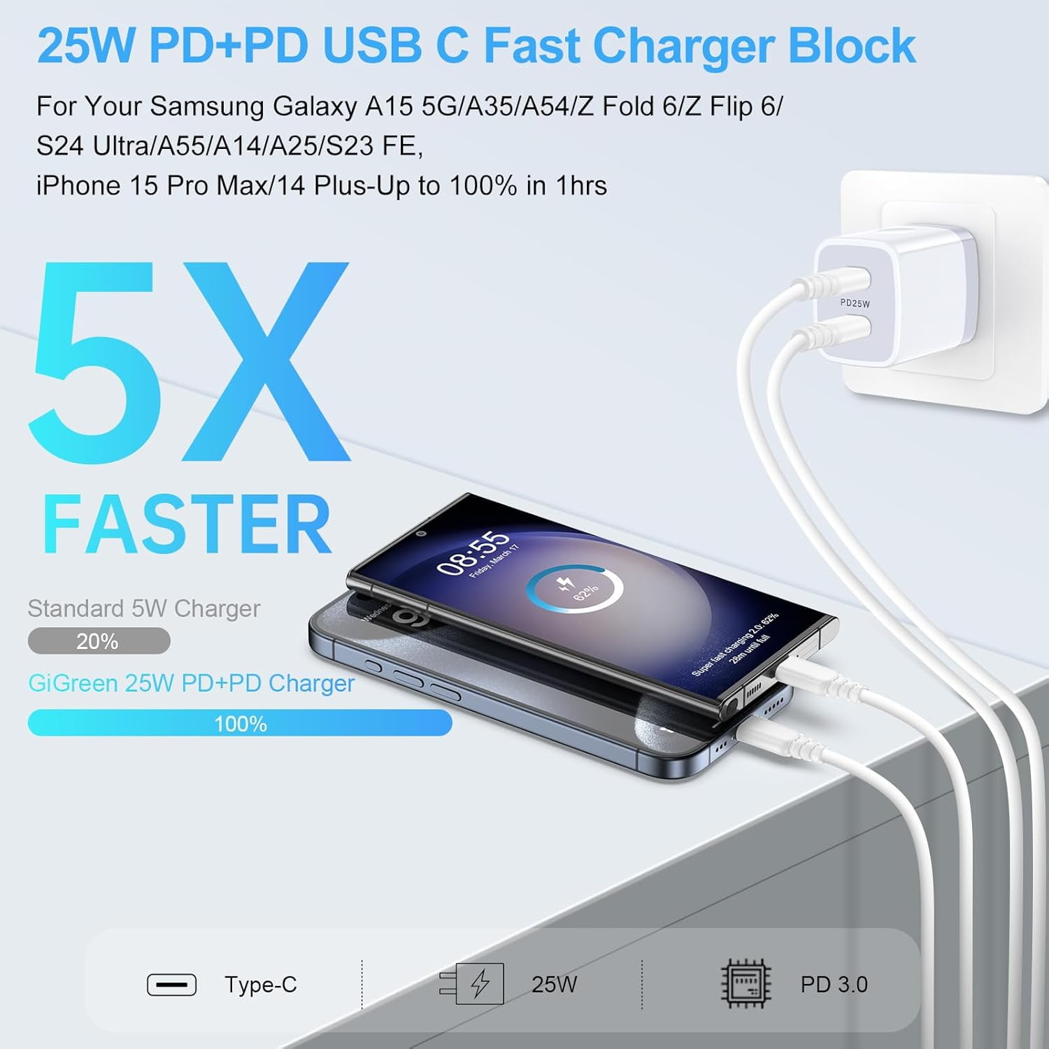TRHOO-Samsung 25W Charger Fast Charging Block 6FT Android Phone Cord ...