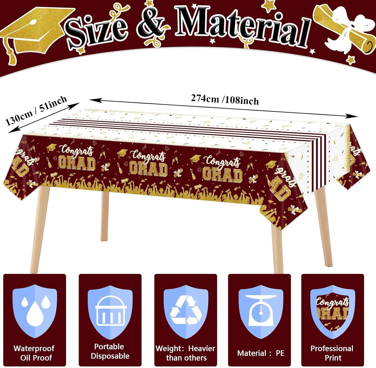 TRHOO-Set of 3 Graduation Tablecloths Class of 2025 Congrats Grad ...