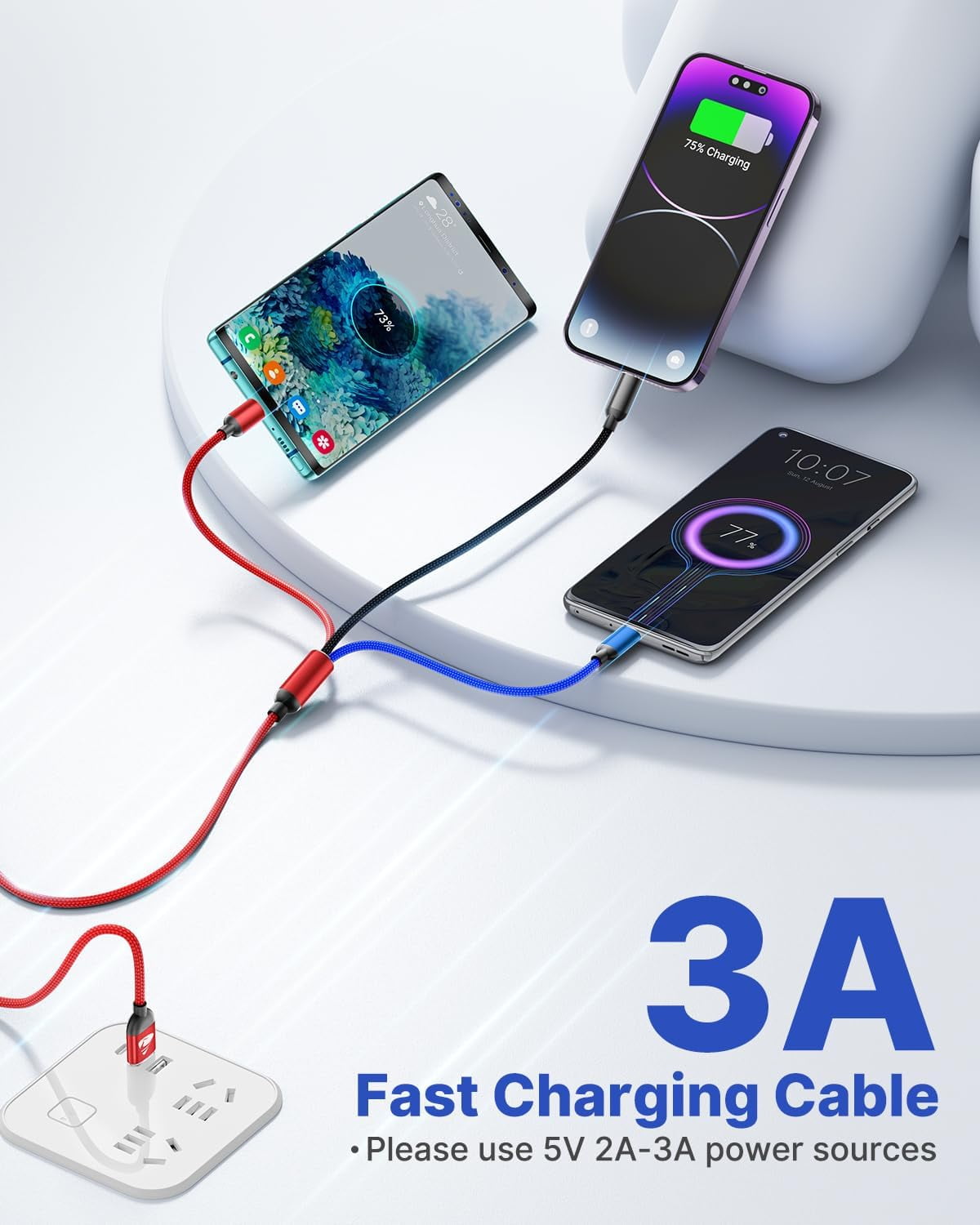 TRHOO-Short Multi Charging Cable, 1FT 2Pack Fast Multiple USB Cable 3 ...