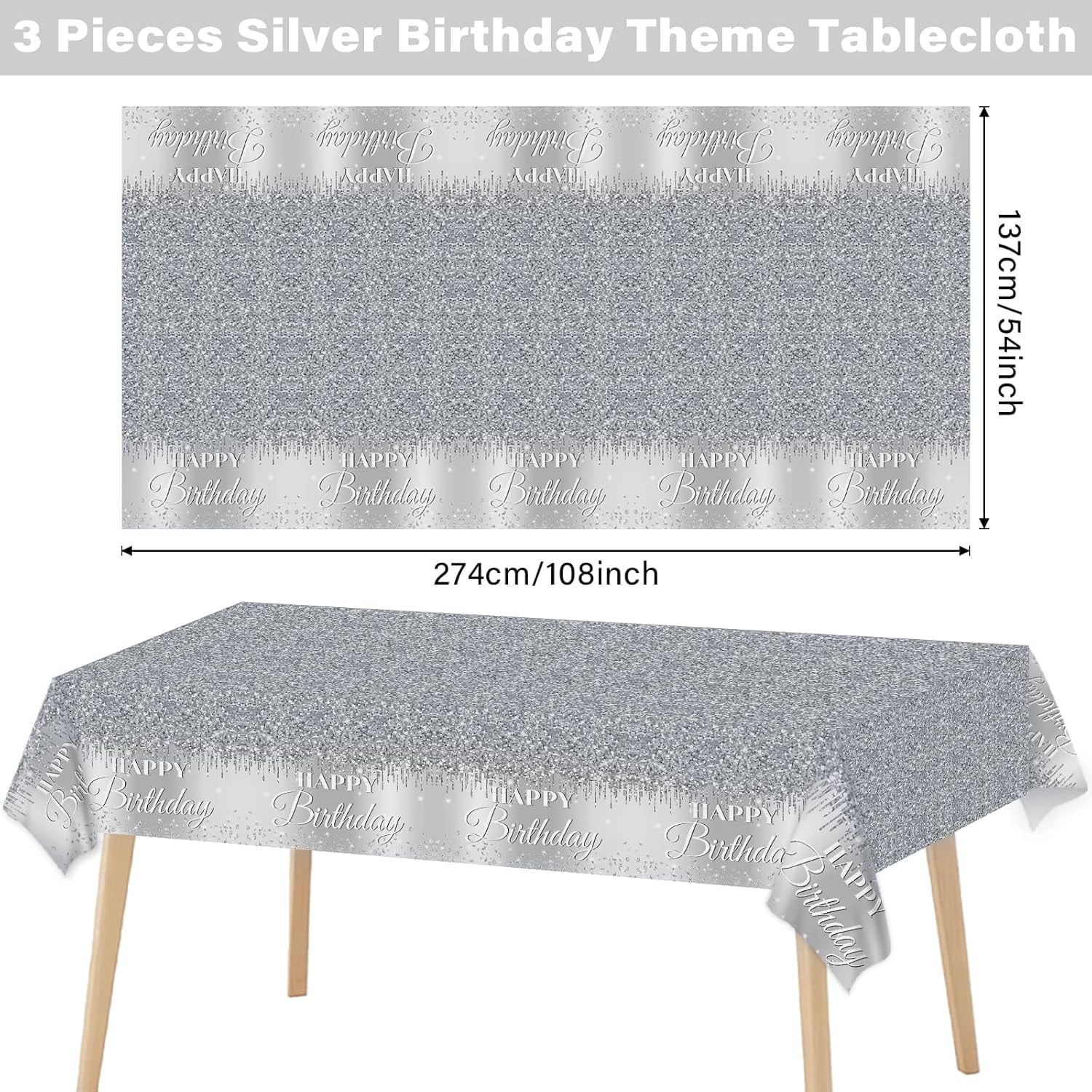TRHOO-Silver Happy Birthday Party Decorations Silver Theme Table Covers ...