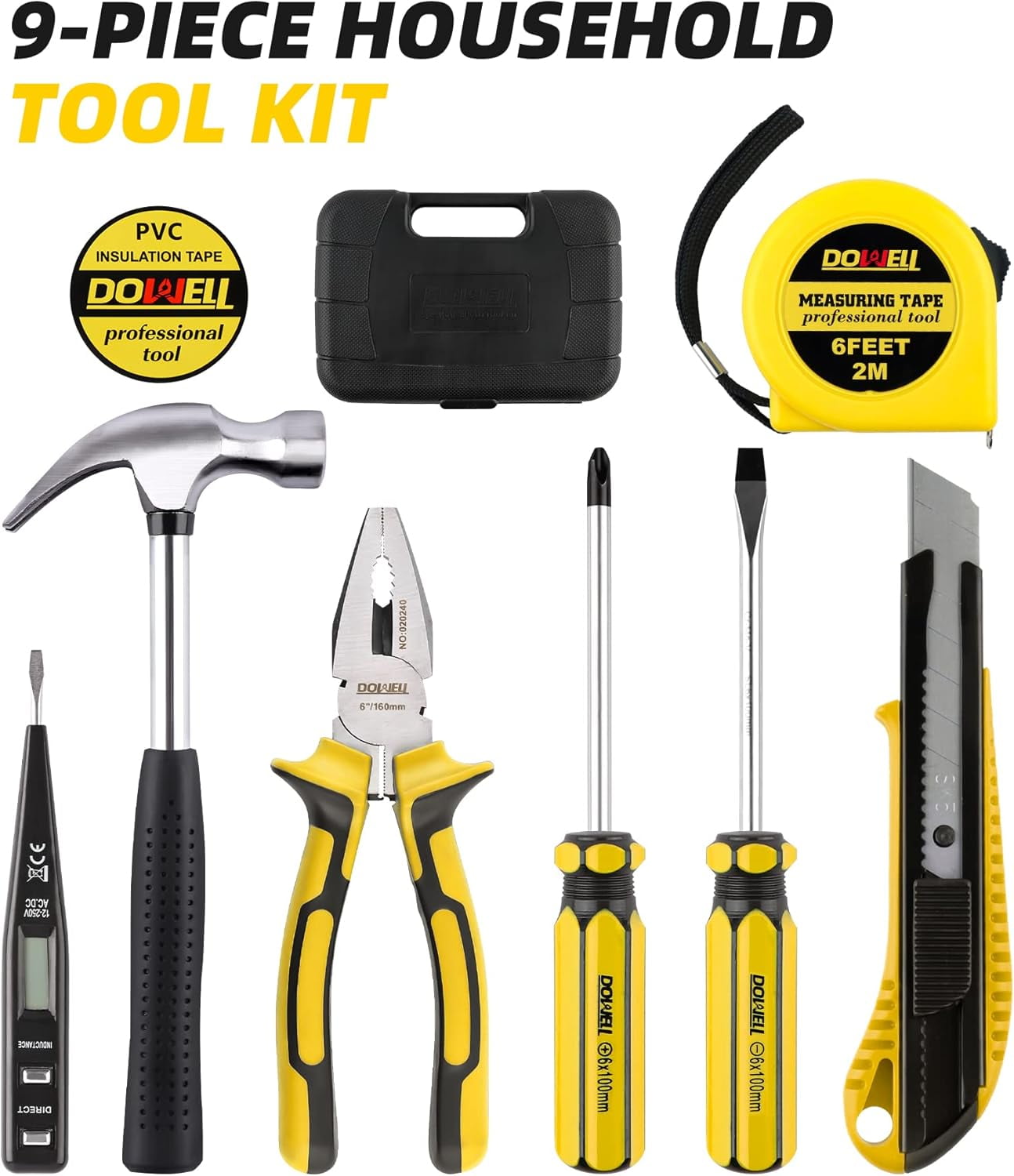 TRHOO-Small Homeowner Tool Set 9 Pieces General Household Small Hand ...