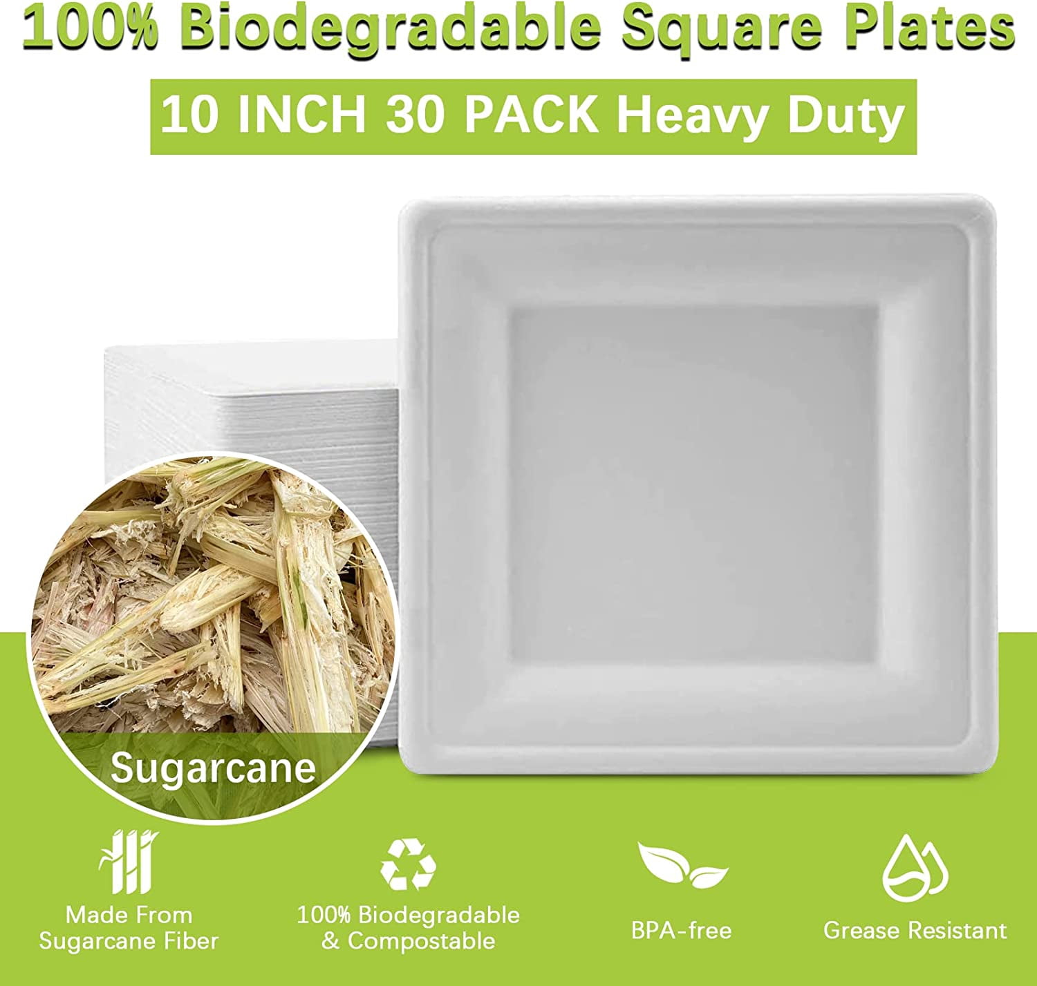 TRHOO-Square Paper Plates, 30 Pack 10 Inch Compostable Dessert Plates ...
