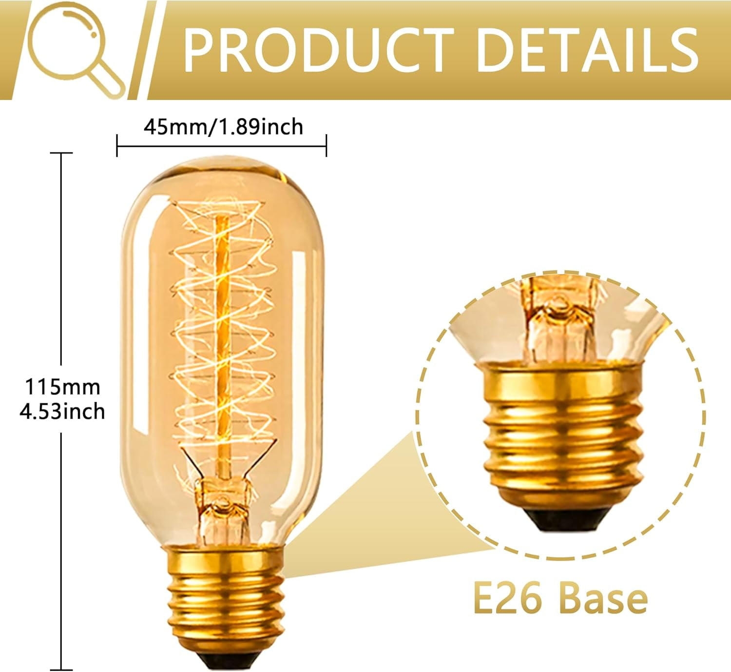 TRHOO-T45 Retro Edison Light Bulb 60w 6 Pack, 120v, E26 Base Dimmable ...