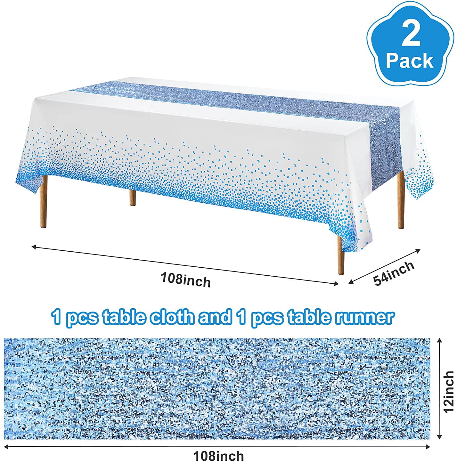 TRHOO-Tablecloth and Sequin Table Runner Set Polka Dots Confetti Table ...