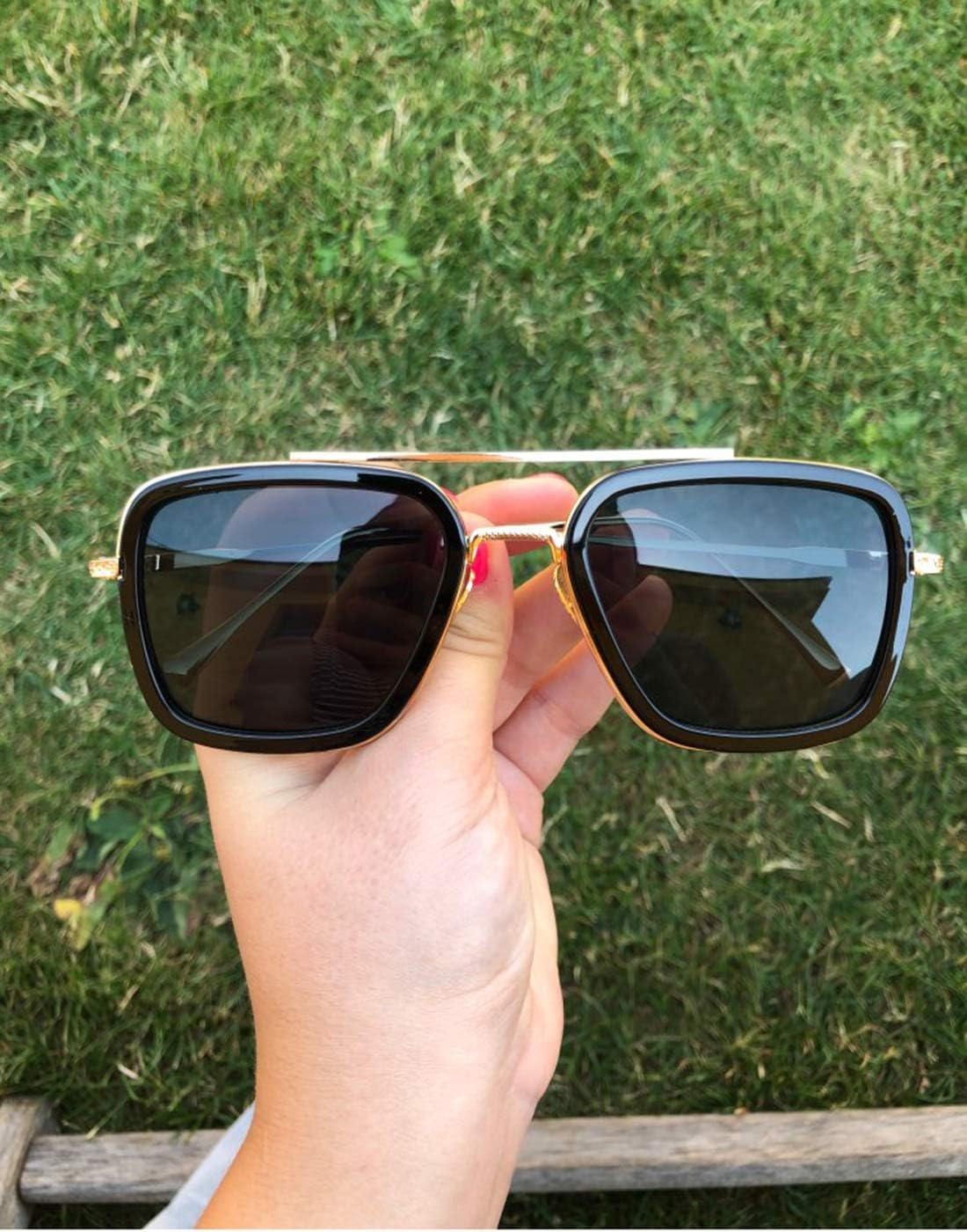 TRHOO-Tony Stark Sunglasses Vintage Square Metal Frame Eyeglasses for ...