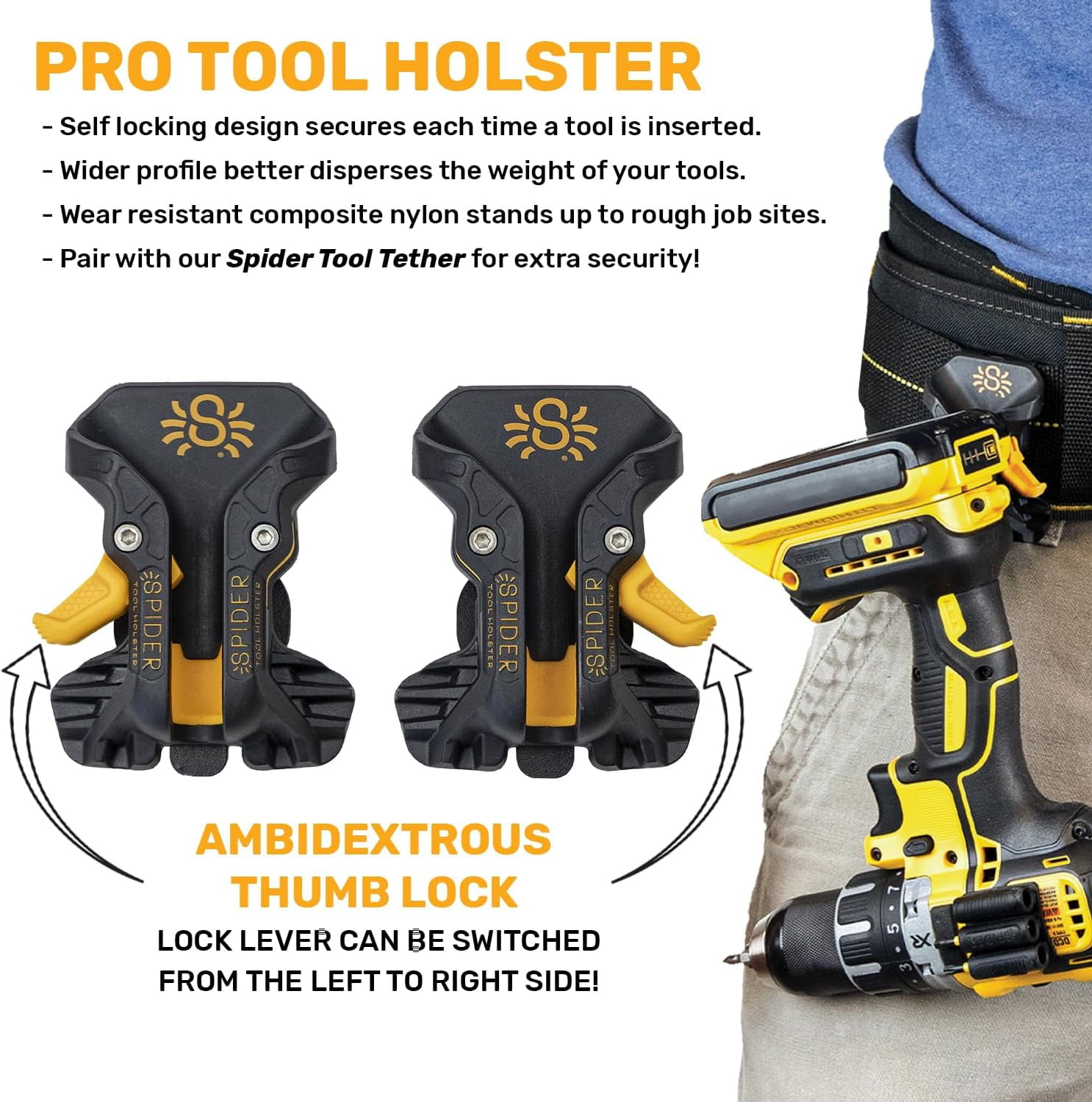 TRHOO-Tool Holster - Pro Tape Measure + Hammer Holster Kit - Upgraded, Self Locking, Quick Draw ...